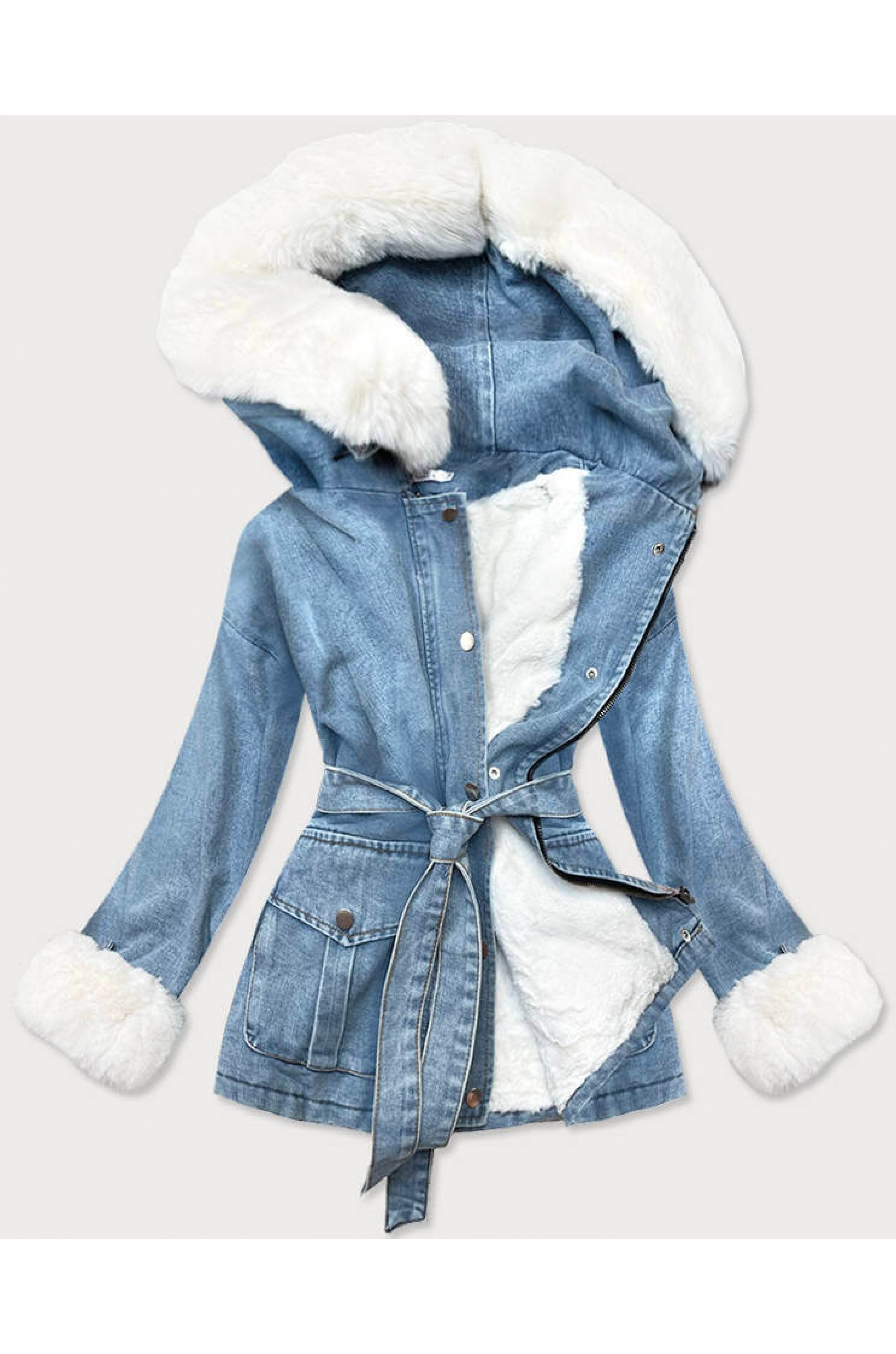 Geaca dama denim albastru si blanita alba Sanjar - JojoFashion.ro