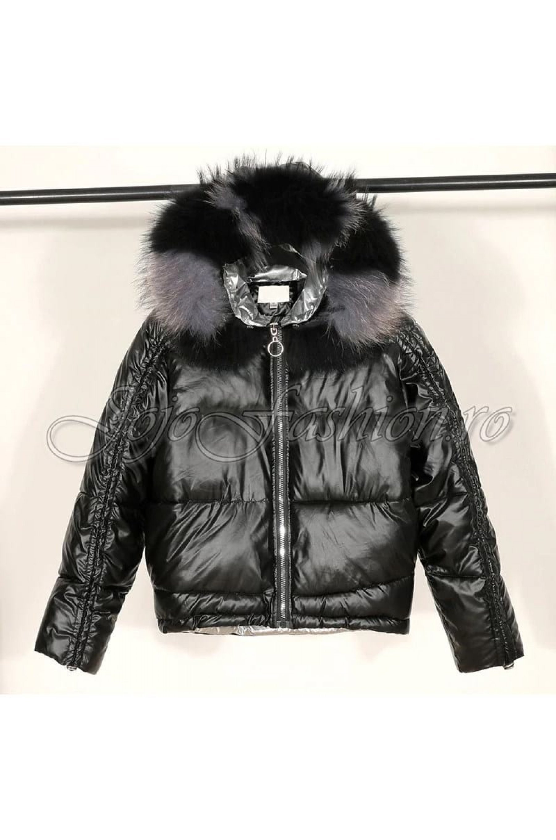 Geaca de dama de iarna lucioasa neagra cu blanita degrade Marysa ...