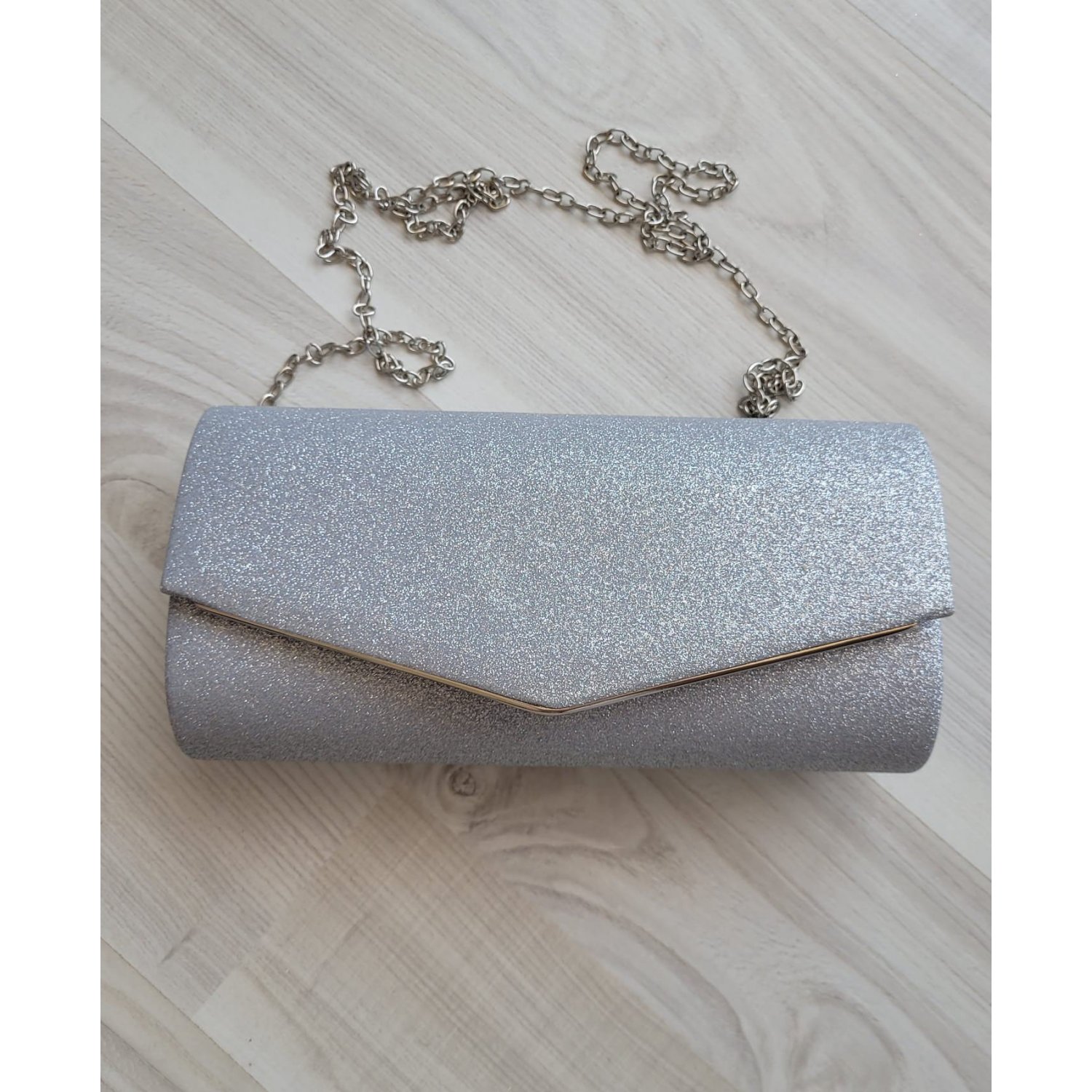 Geanta plic argintie glitter Diva - JojoFashion.ro