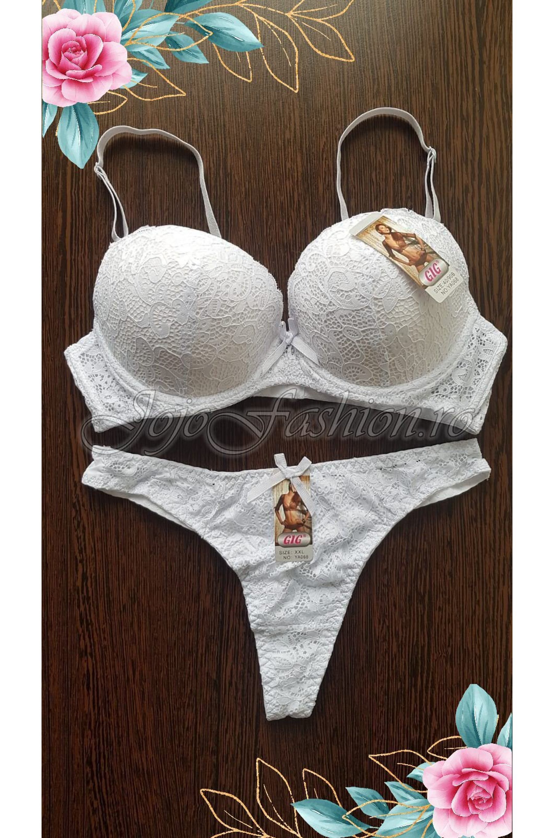 Set sutien si chilot dama din dantela alba Diana - JojoFashion.ro