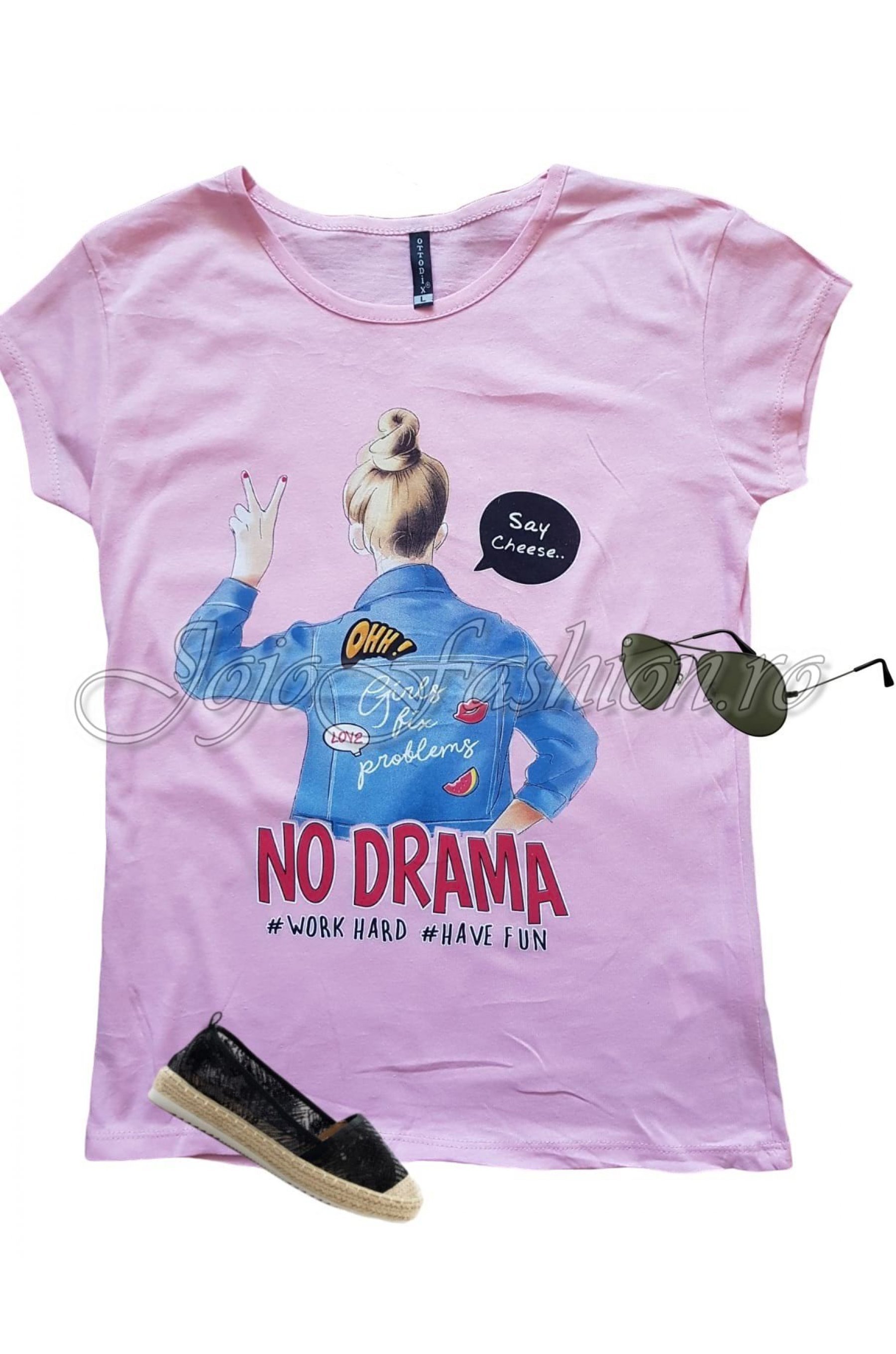 Tricou dama roz casual cu mesaj si imprimeu Alina - JojoFashion.ro