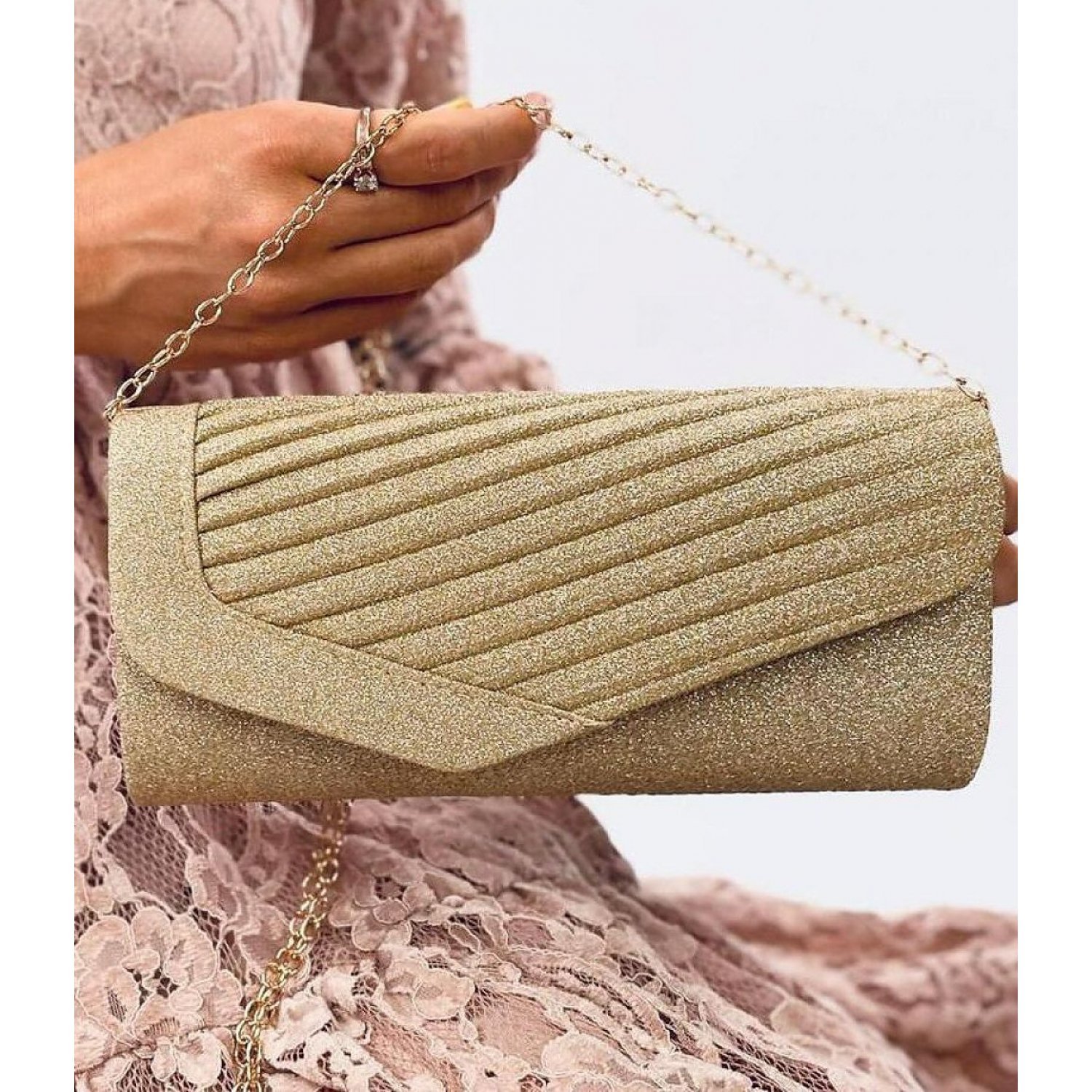 Geanta plic auriu, glitter, Zaina - JojoFashion.ro