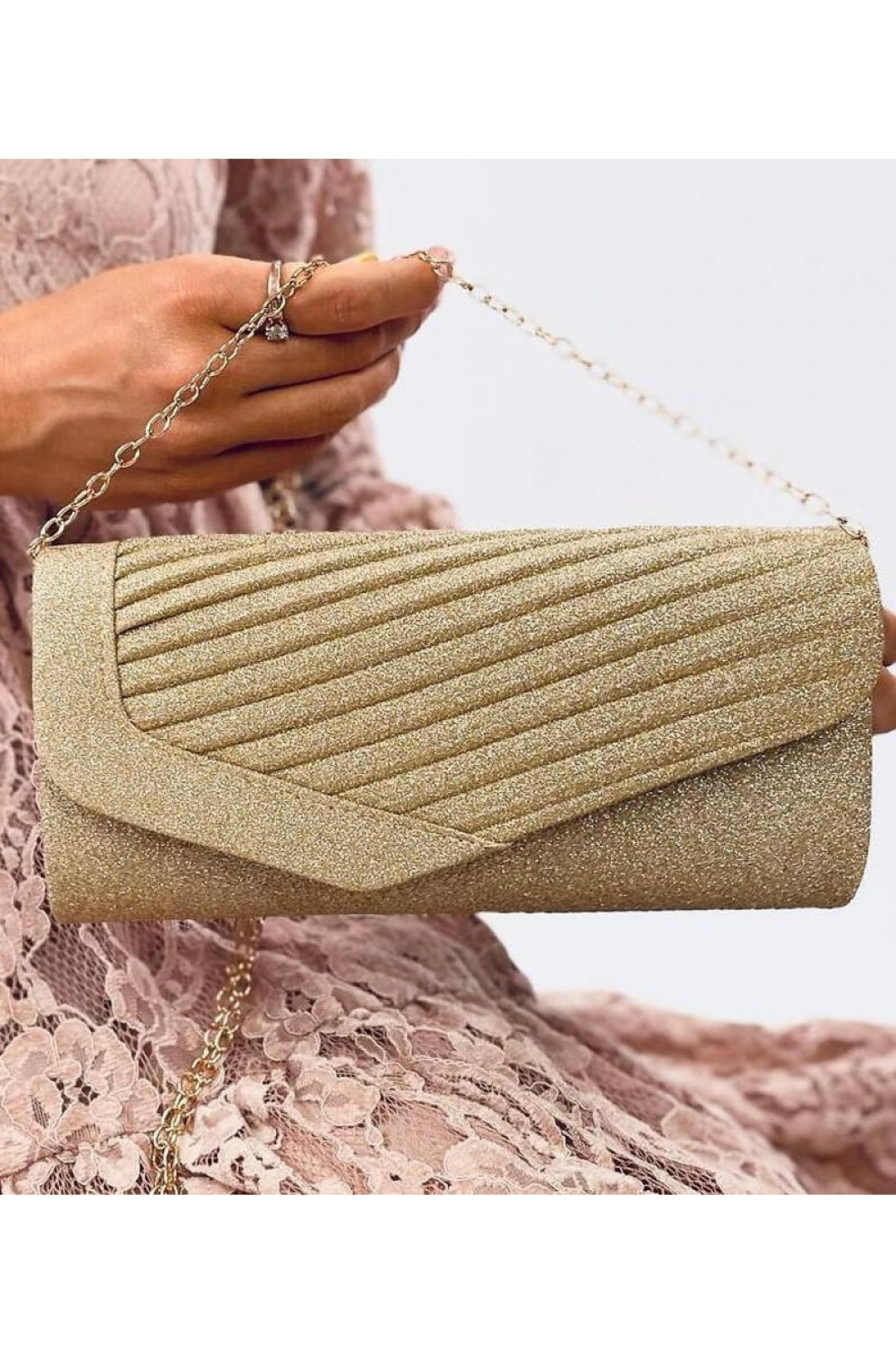 Geanta plic auriu, glitter, Zaina - JojoFashion.ro