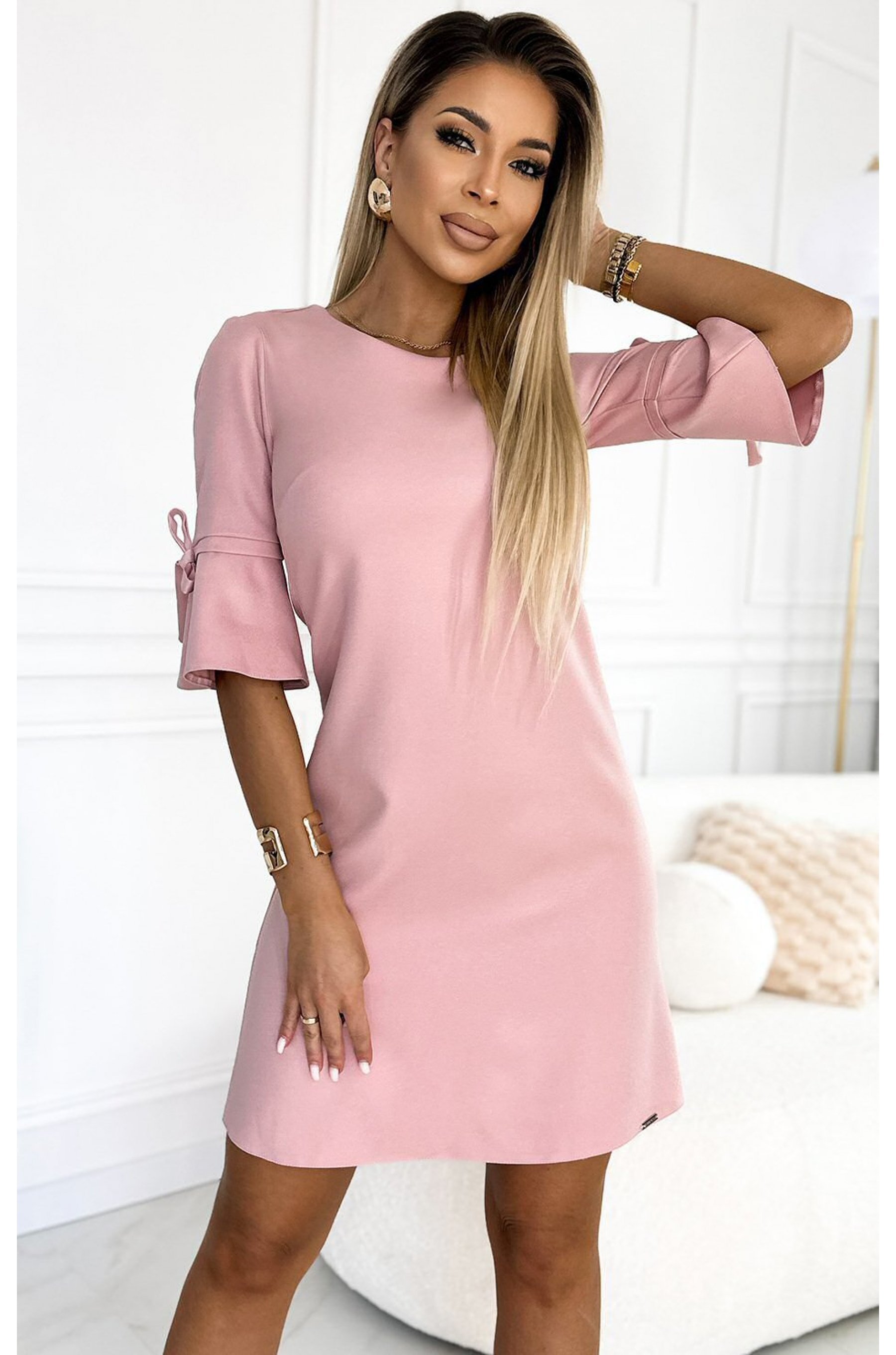 Rochie de zi scurta roz pal croi in A Florenta - JojoFashion.ro