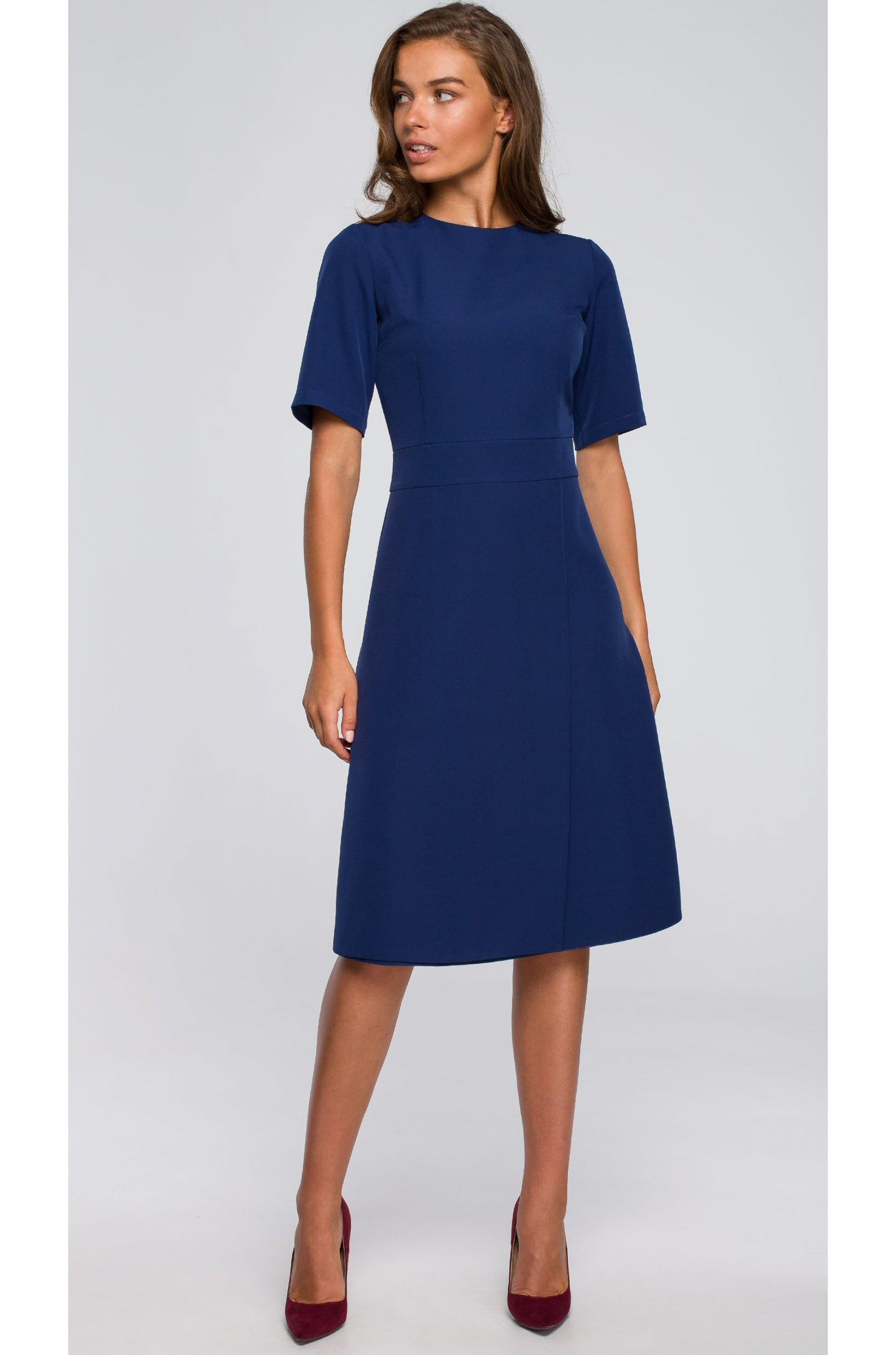 Rochie midi, bleumarin navy, A-line, Hullya - JojoFashion.ro
