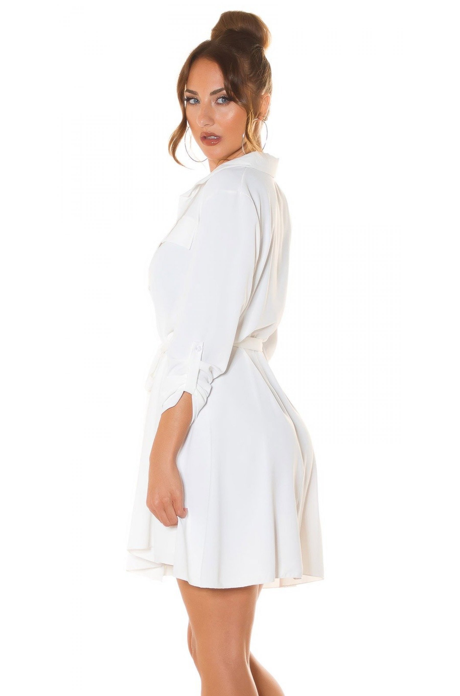 Rochie tip camasa, scurta, alba, Daruka - JojoFashion.ro