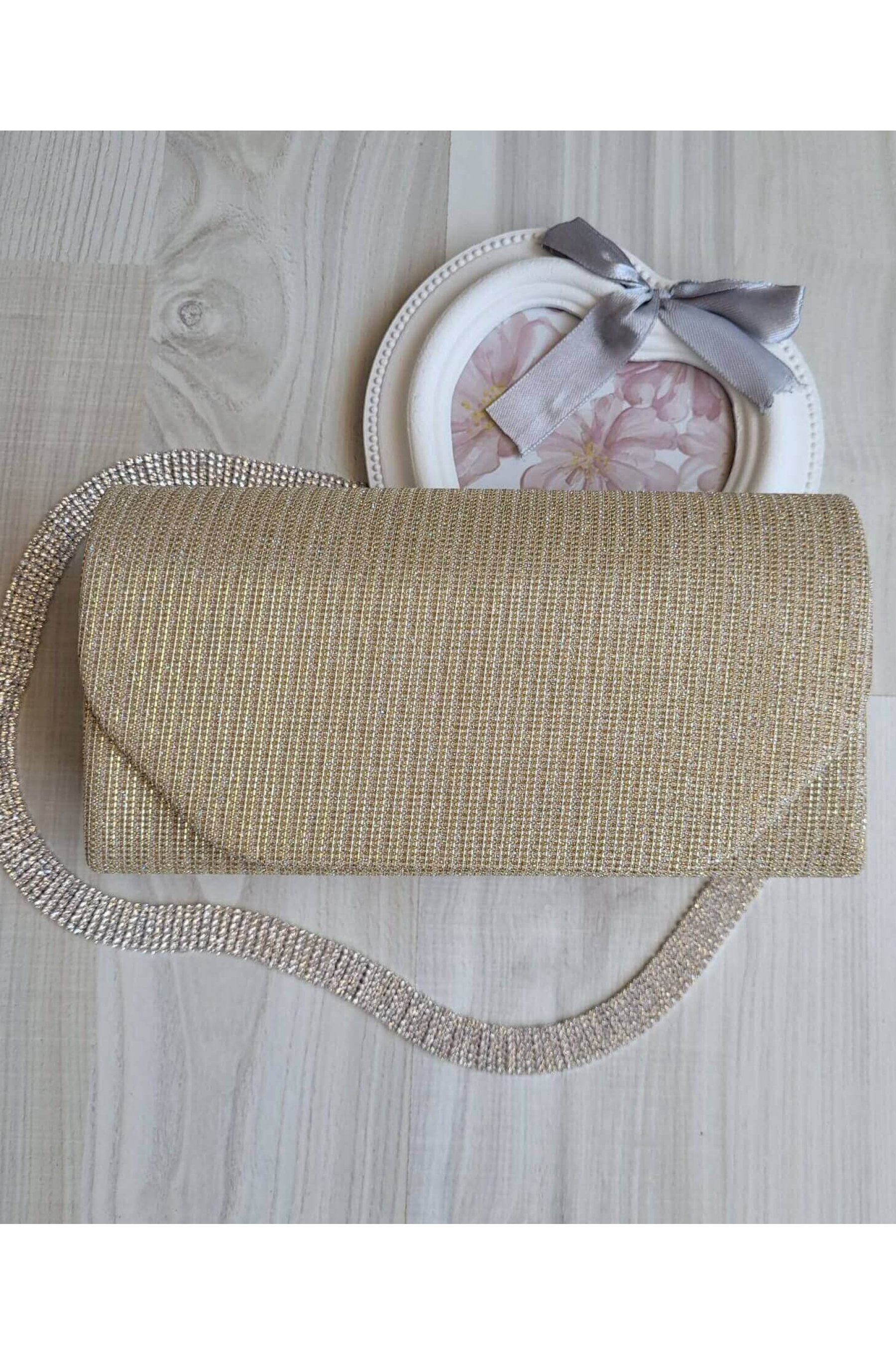 Geanta plic glitter auriu Diamond - JojoFashion.ro