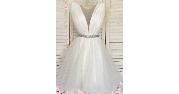 Rochie de ocazie din tul alb scurta baby doll Adelya - JojoFashion.ro