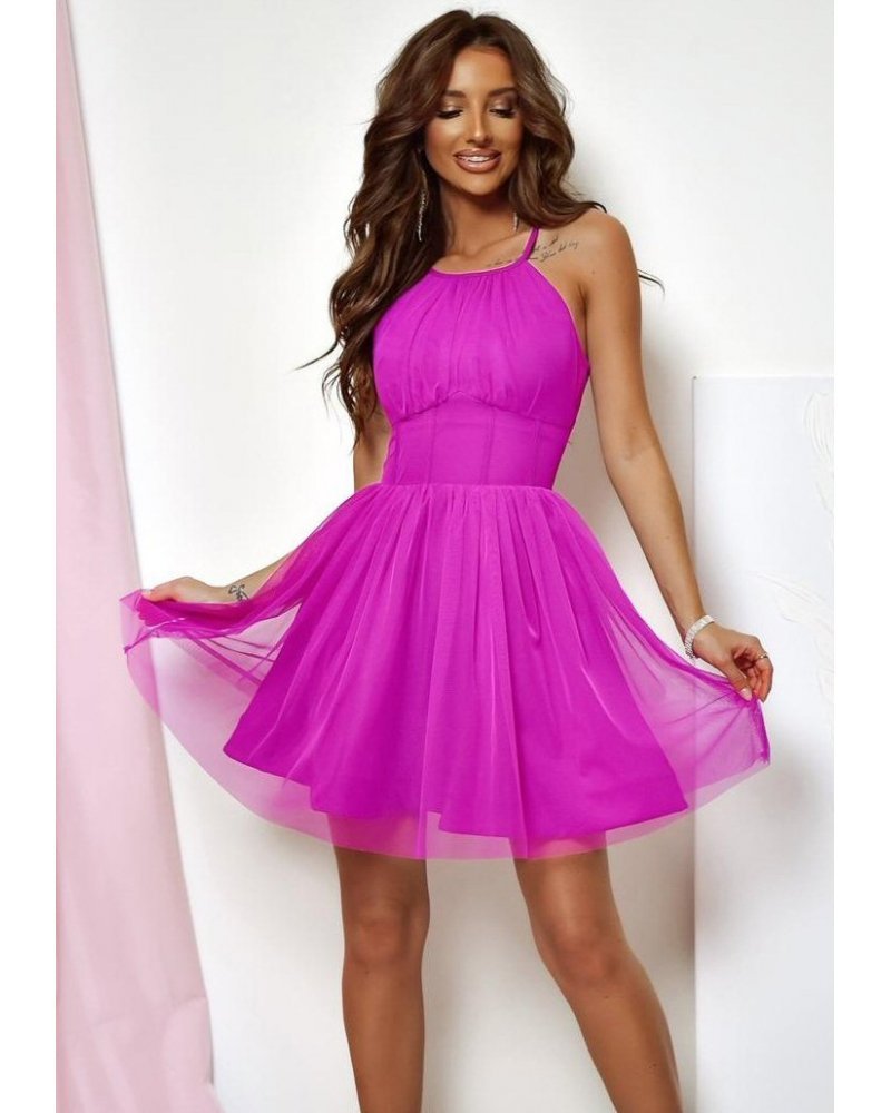 Rochie de zi scurta, bumbac roz cu flori, cu maneca trei sferturi ...