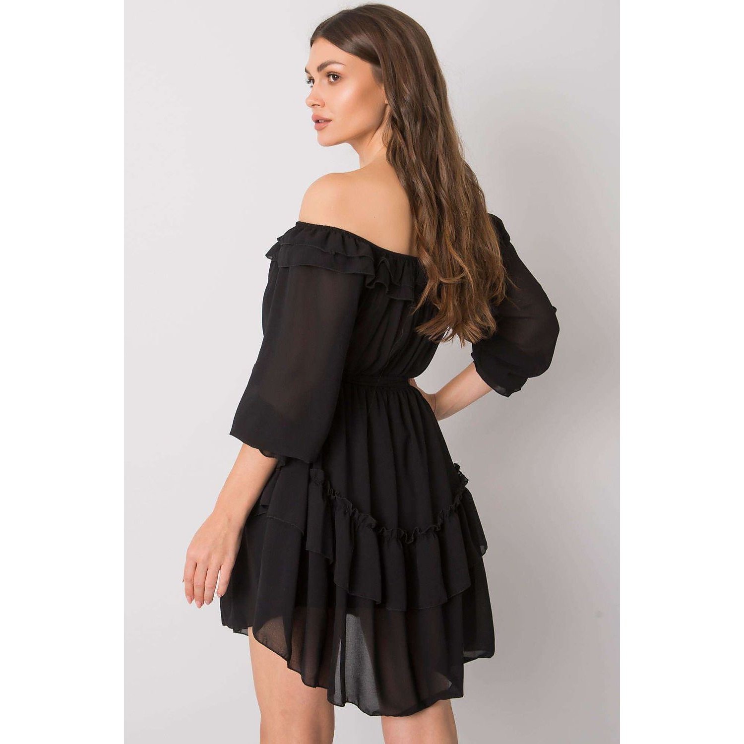Rochie baby doll neagra cu volane vaporoasa Demyra1 - JojoFashion.ro