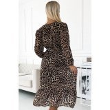 Rochie midi din chiffon leopard print vaporoasa cu maneca lunga Kitty ...