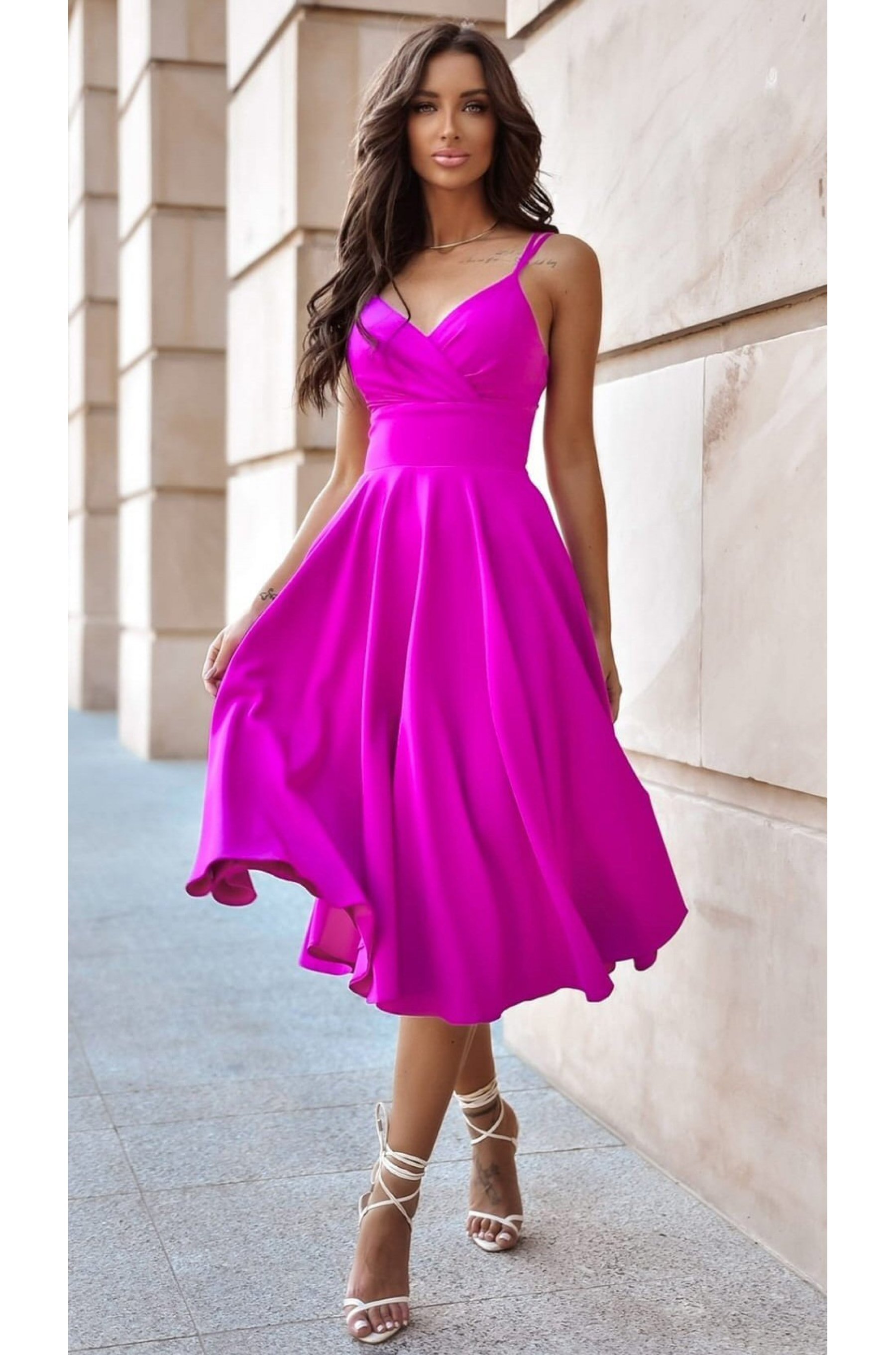 Rochie baby doll midi eleganta din bumbac roz magenta retro TifaniW3 ...