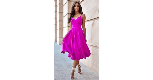 Rochie baby doll midi eleganta din bumbac roz magenta retro TifaniW3 ...