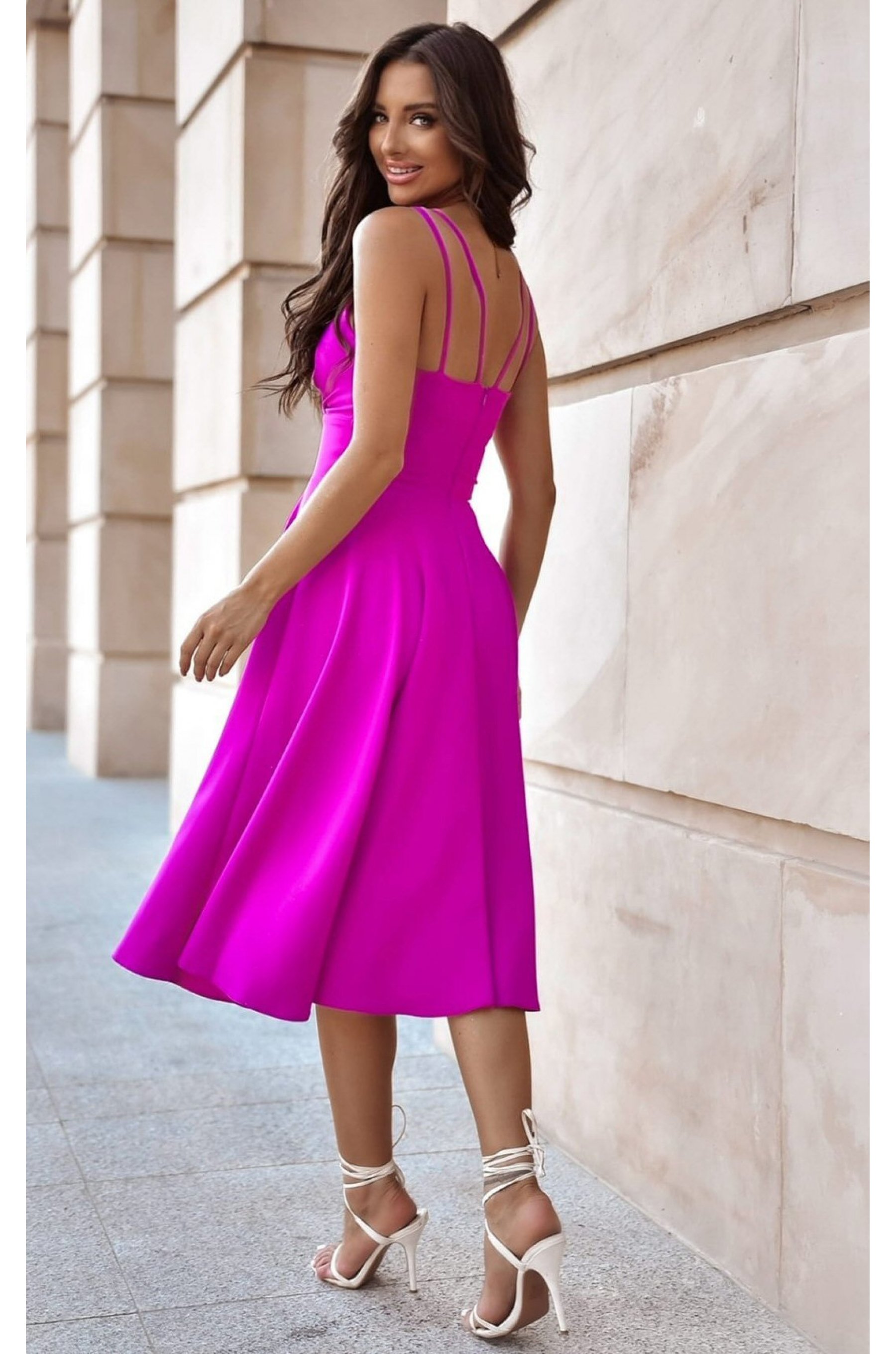 Rochie baby doll midi eleganta din bumbac roz magenta retro TifaniW3 ...
