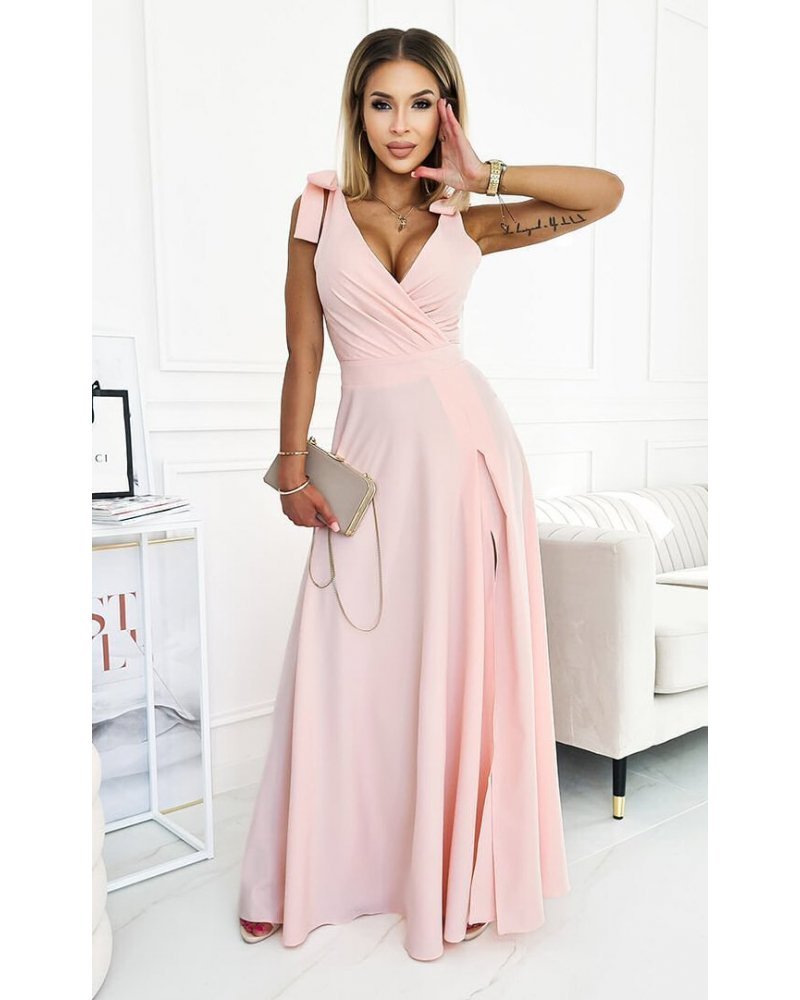 Rochie de seara eleganta lunga roz prafuit cu glitter Aida