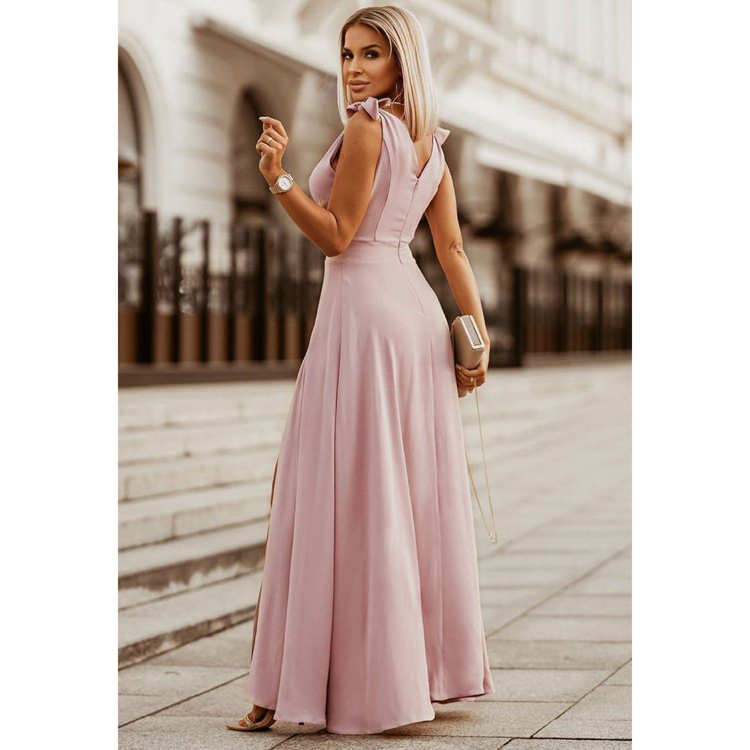 Rochie de ocazie eleganta lunga vascoza roz prafuit petrecuta Andra ...