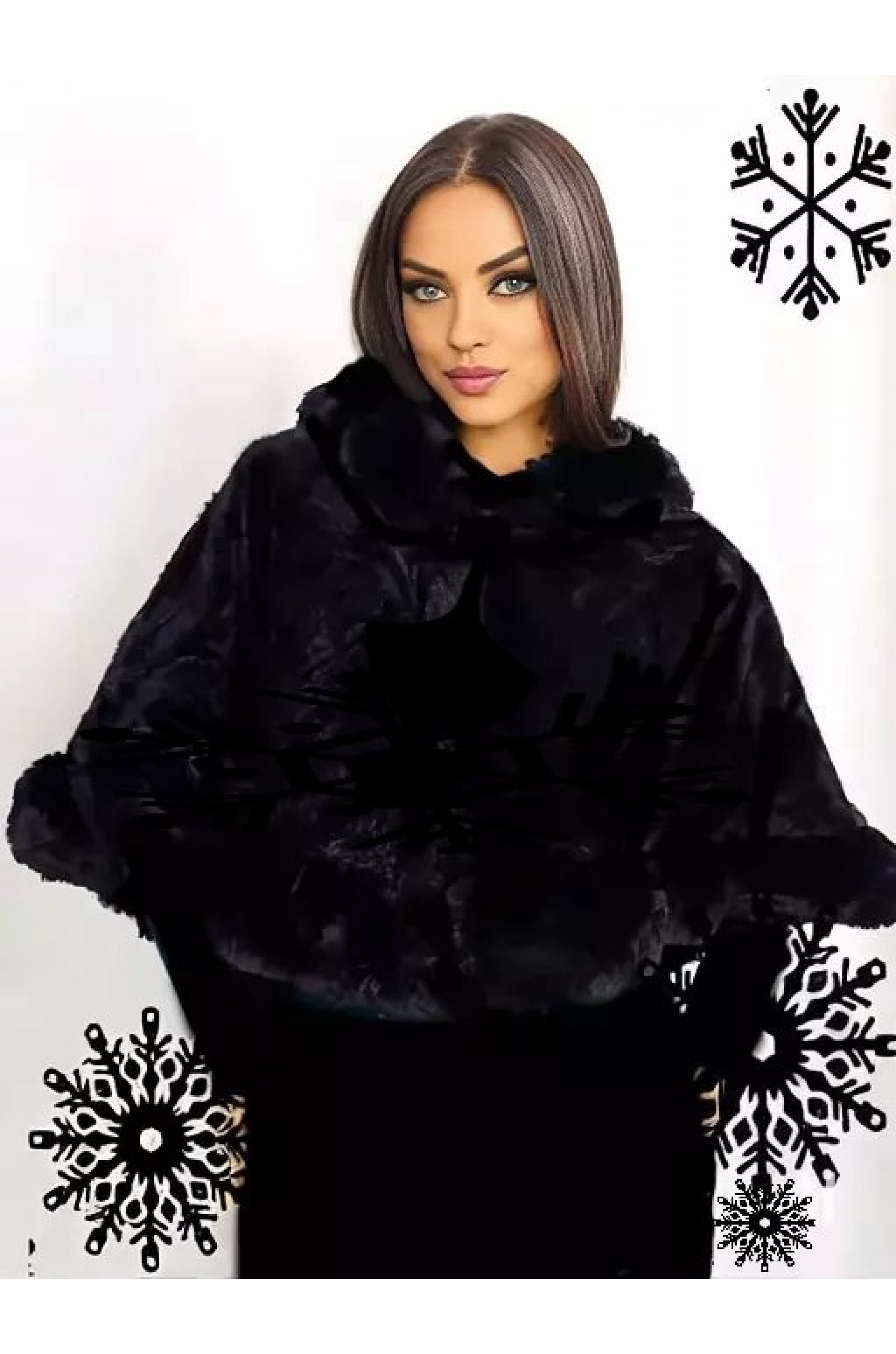 Capa dama din blana eco neagra Olga - JojoFashion.ro