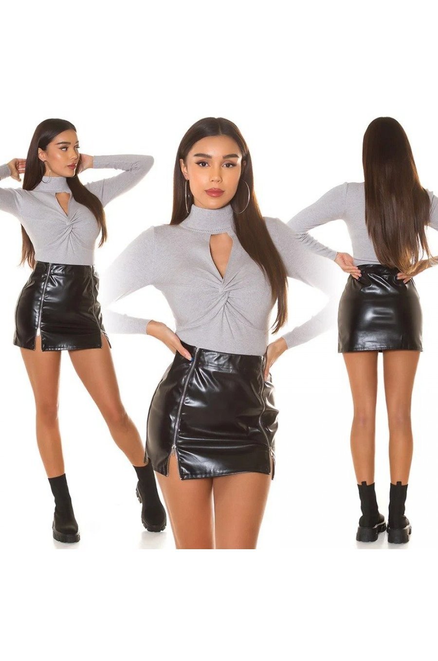 Bluza dama casual, vascoza gri, cu maneca lunga, Elishia - JojoFashion.ro