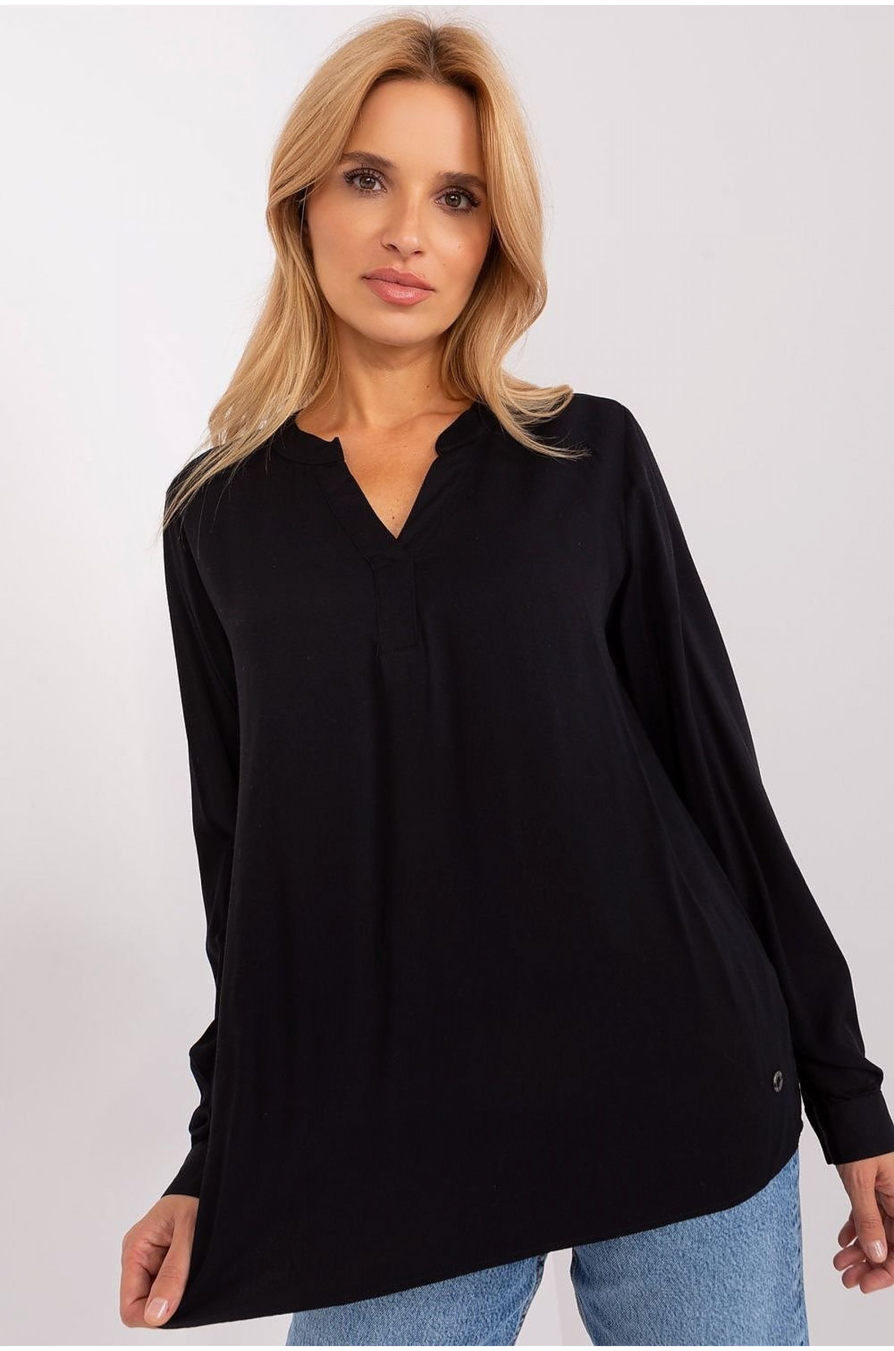 Bluza dama eleganta, din vascoza, neagra, vaporoasa, cu maneca lunga ...