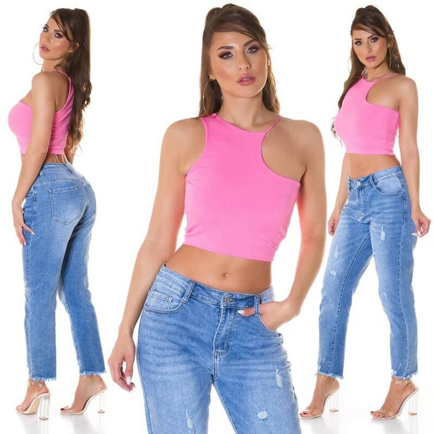 Crop top dama roz Mabel - JojoFashion.ro
