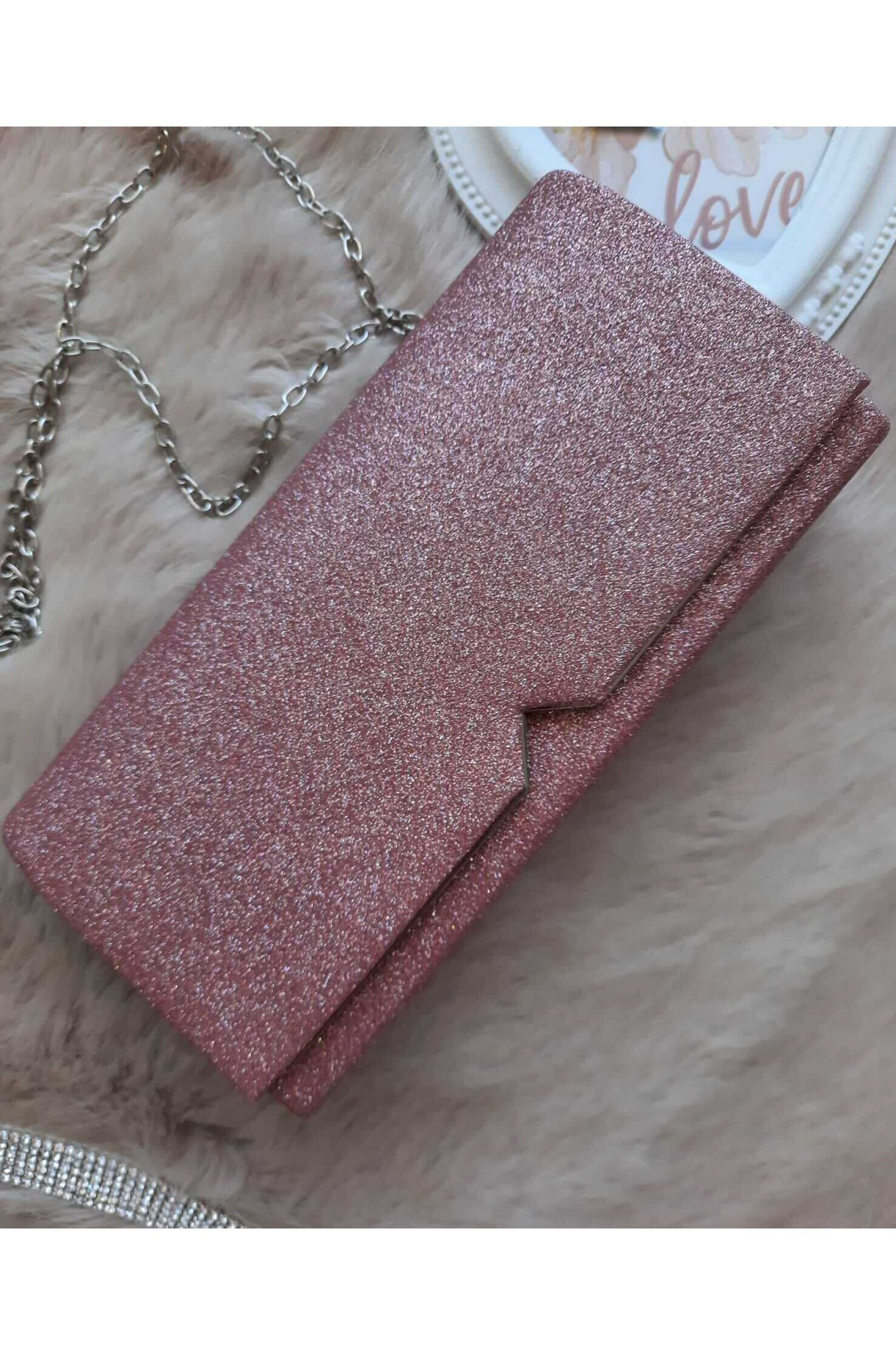 Geanta plic glitter roz Glossy - JojoFashion.ro