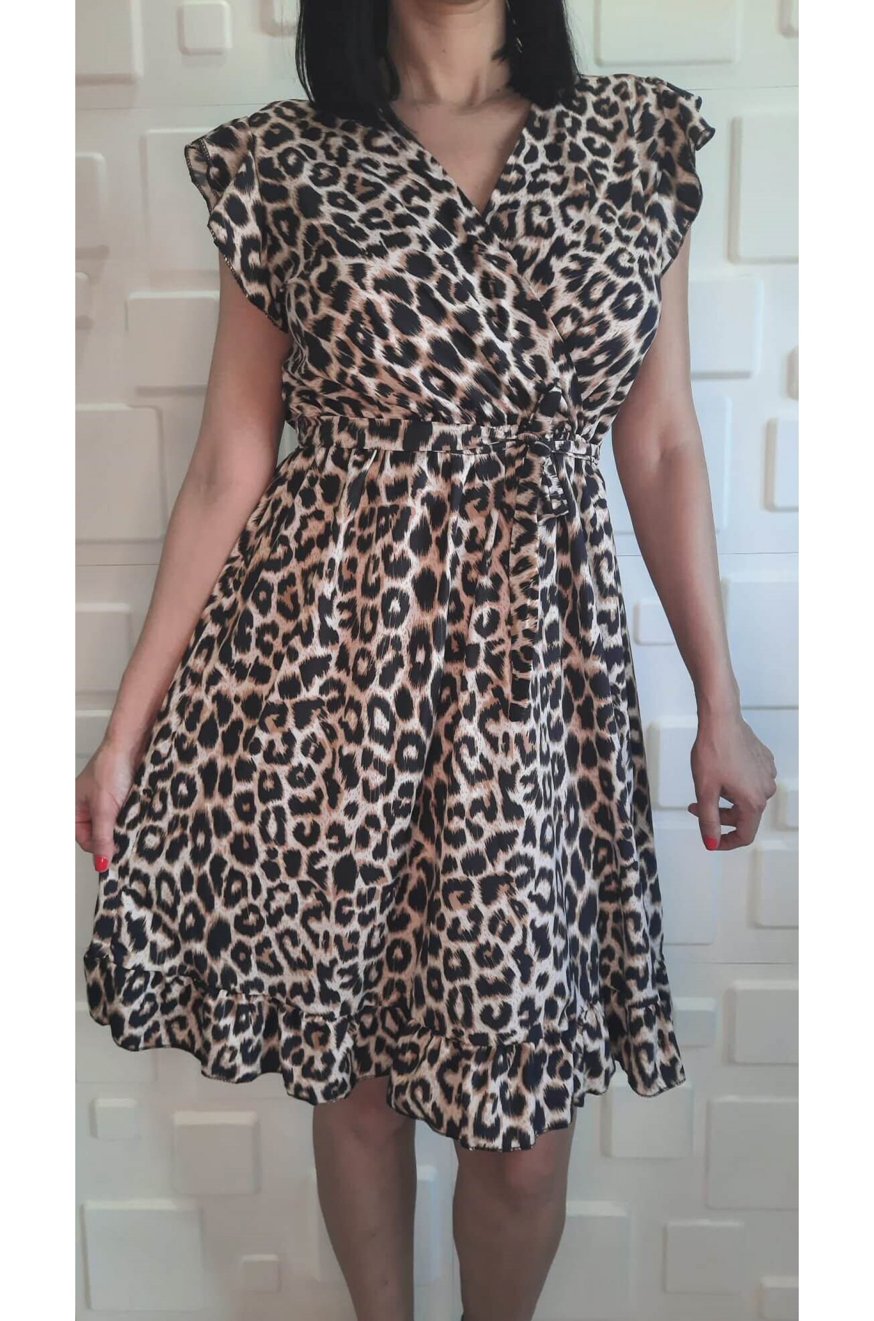 Rochie de vara eleganta scurta leopard print in clos Erin - JojoFashion.ro