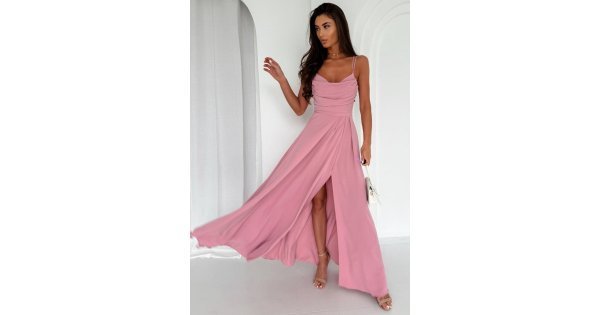 Rochie de ocazie lunga, roz pudra, cu bust tip corset, ValeriaW ...