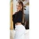 Crop top dama, din vascoza, negru, cu legare in talie si maneca lunga ...