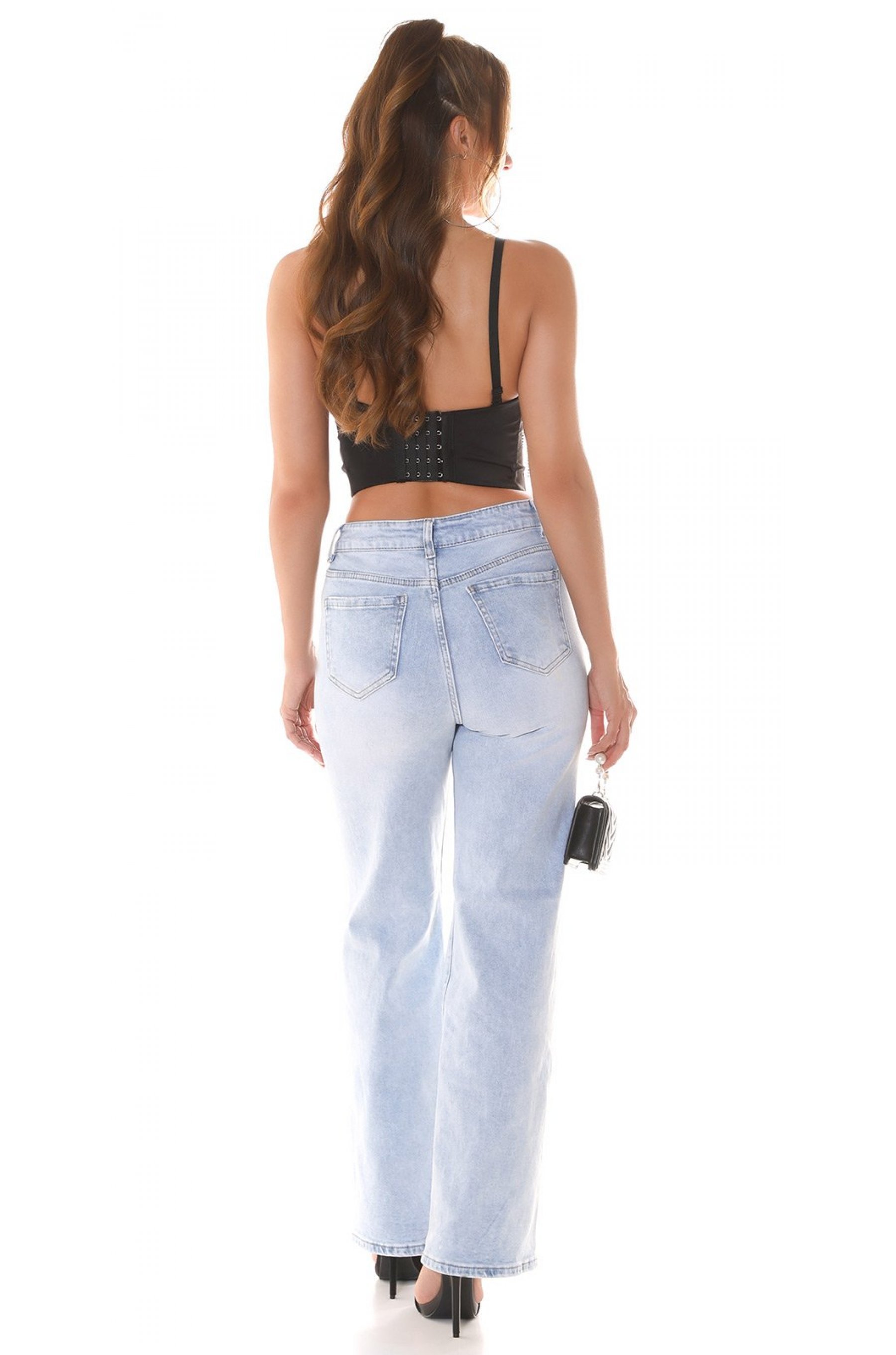 Crop top dama negru, cu franjuri argintii, Yandra - JojoFashion.ro