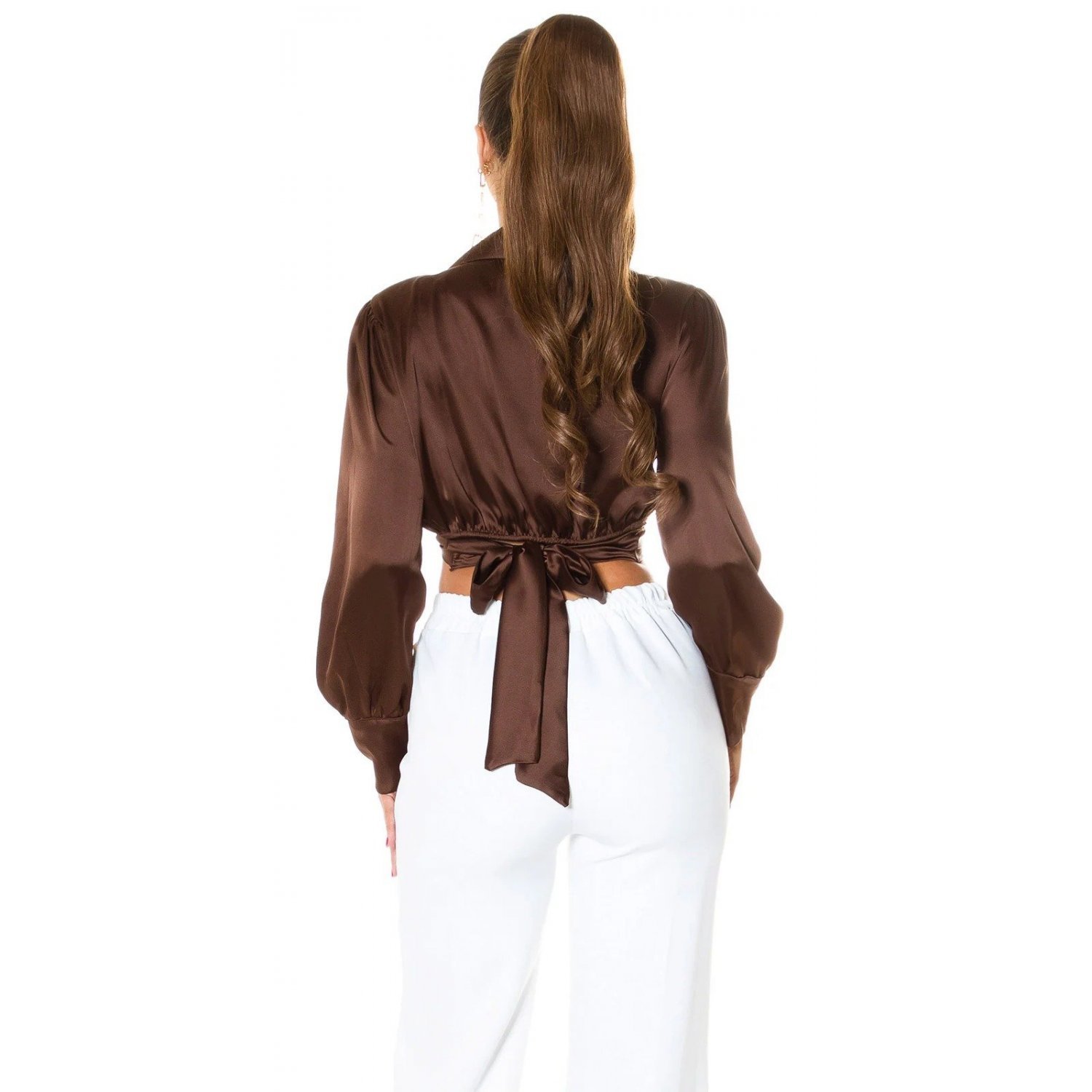 Crop top dama elegant satin maro Kroma - JojoFashion.ro