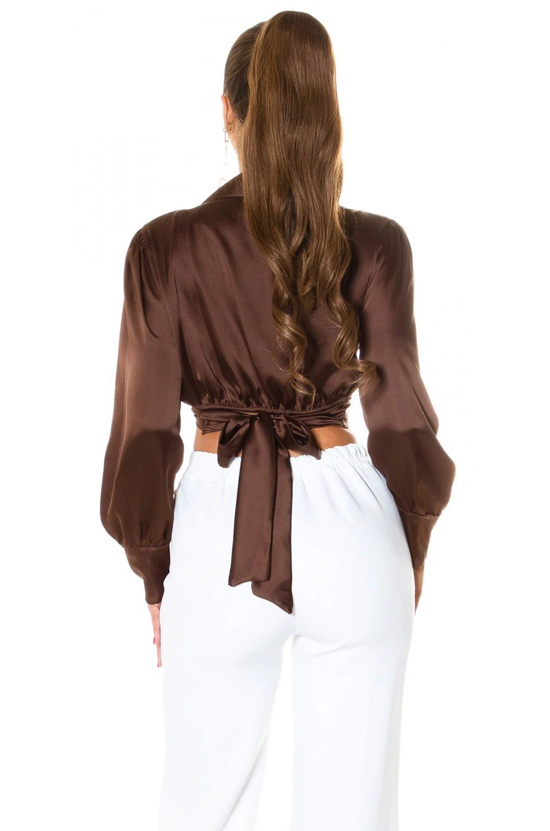 Crop top dama elegant satin maro Kroma - JojoFashion.ro