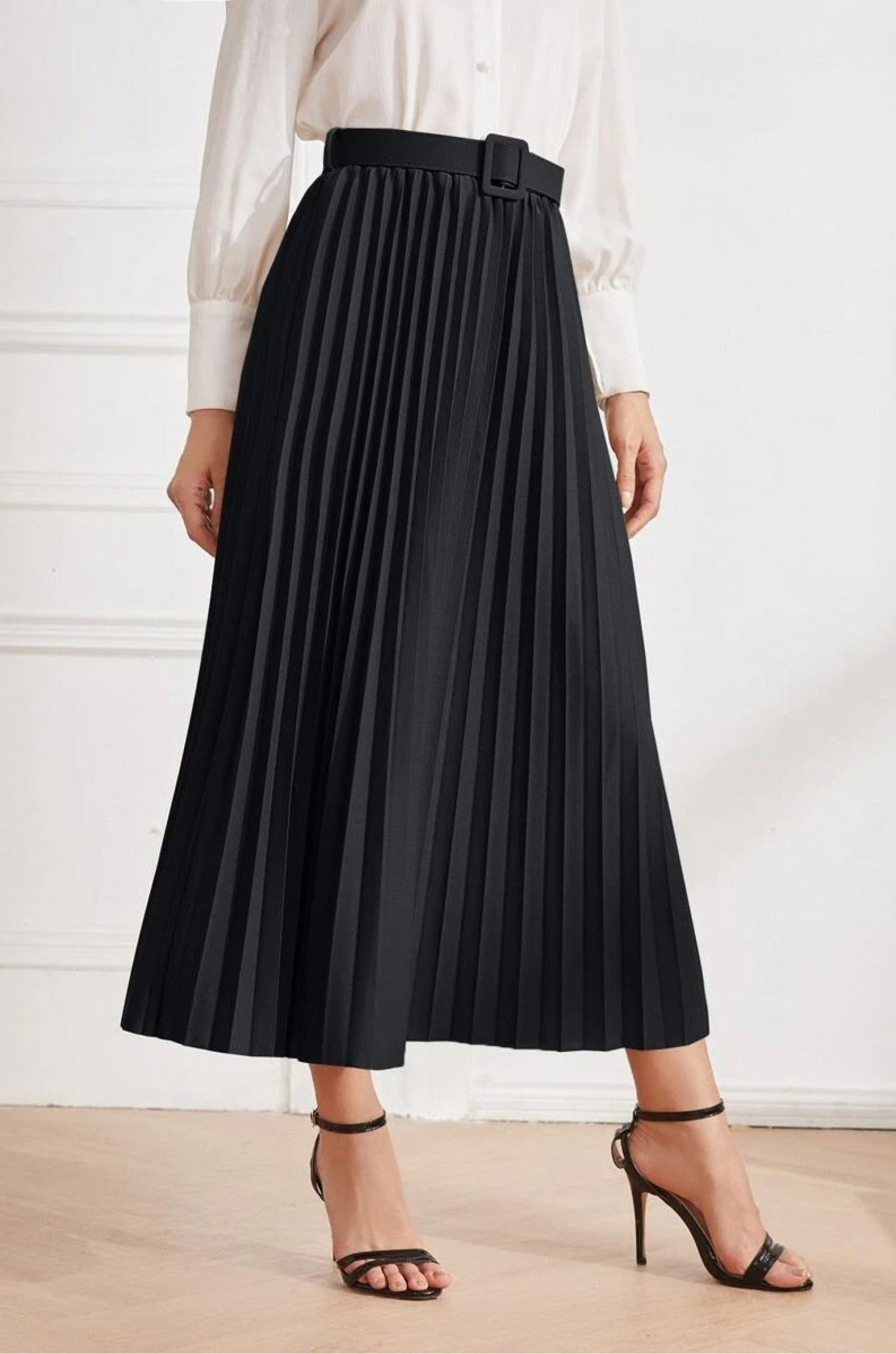 Fusta plisata lunga, neagra, eleganta, Aldina - JojoFashion.ro