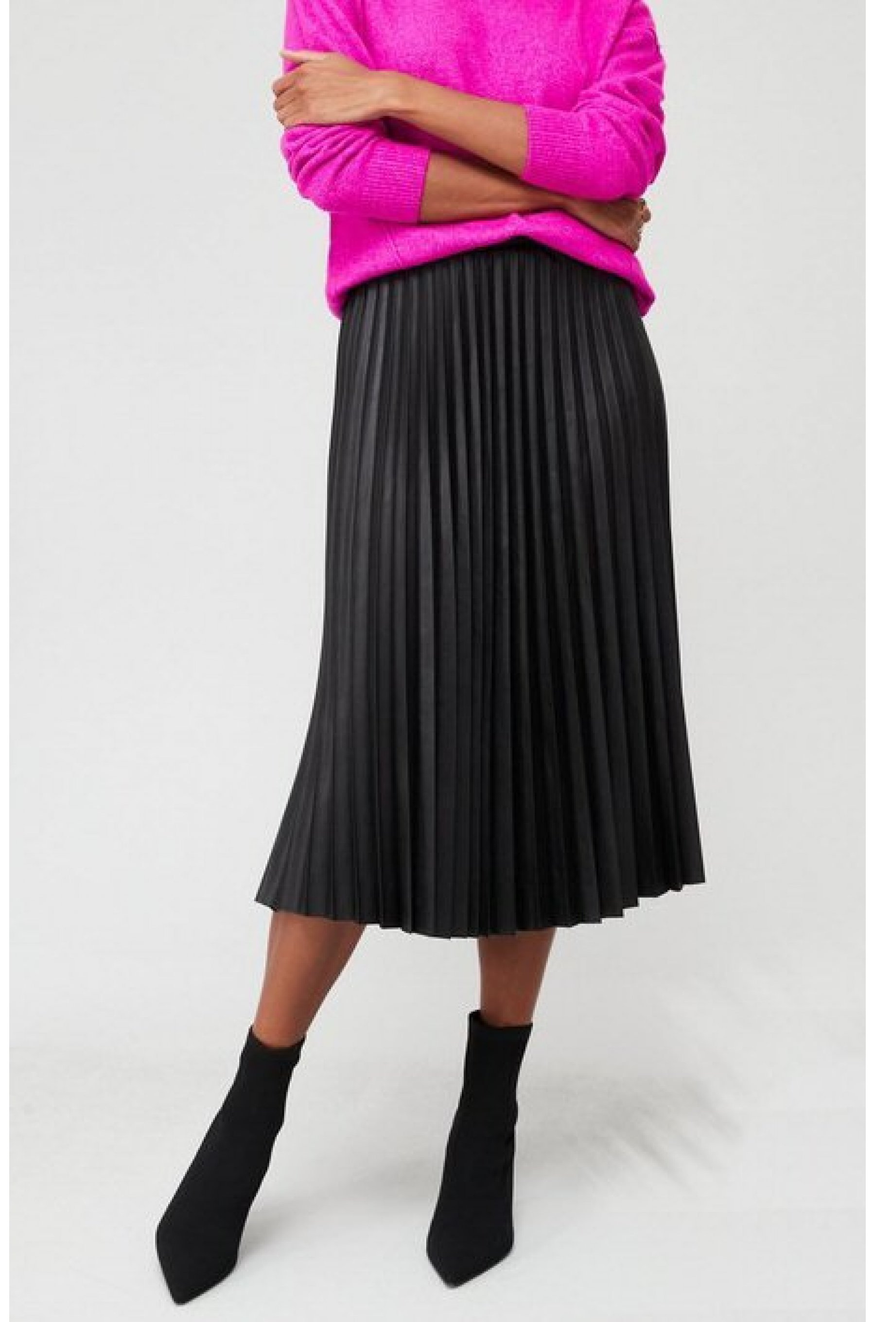 Fusta plisata midi, neagra, eleganta Darinka - JojoFashion.ro