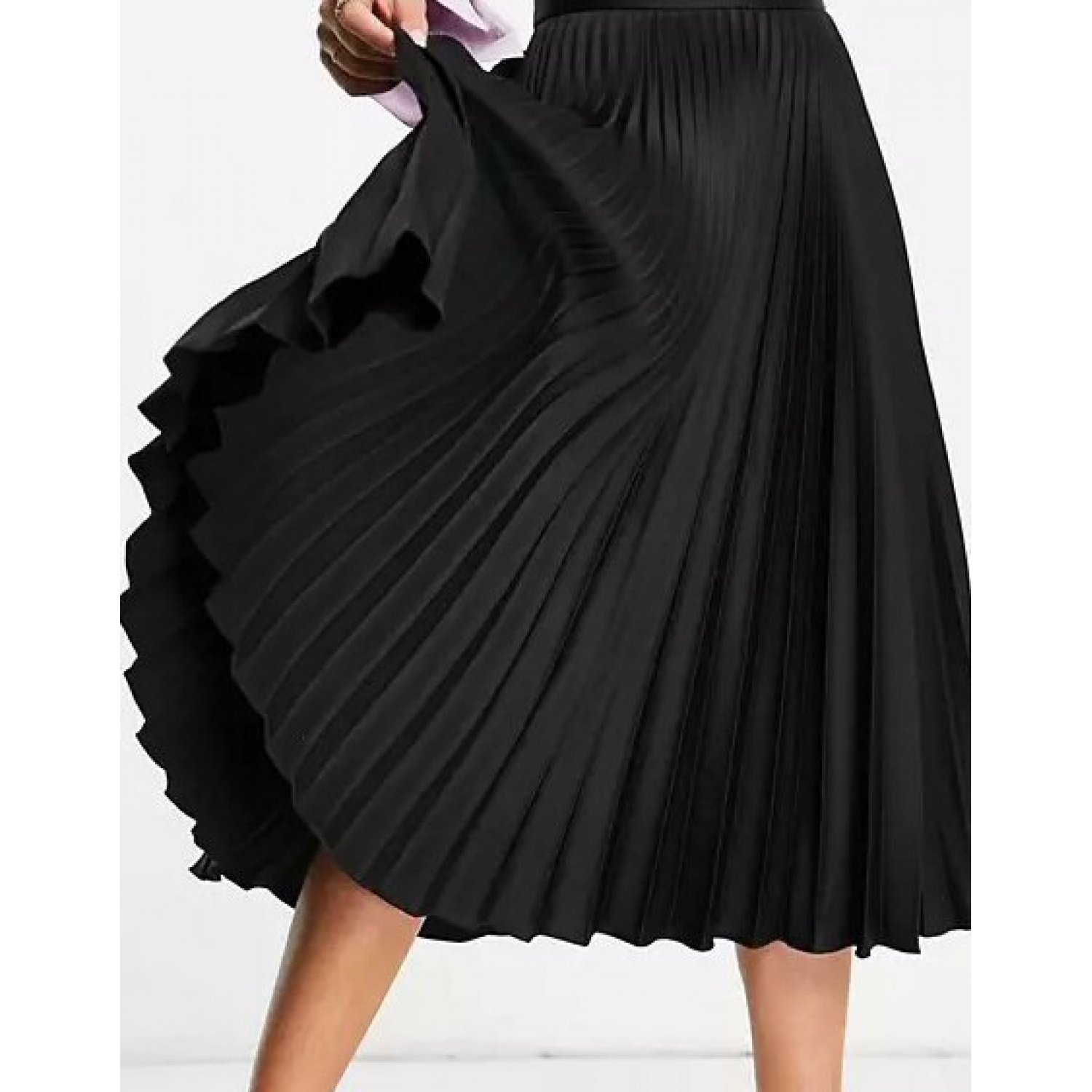 Fusta plisata midi, neagra, eleganta Darinka - JojoFashion.ro