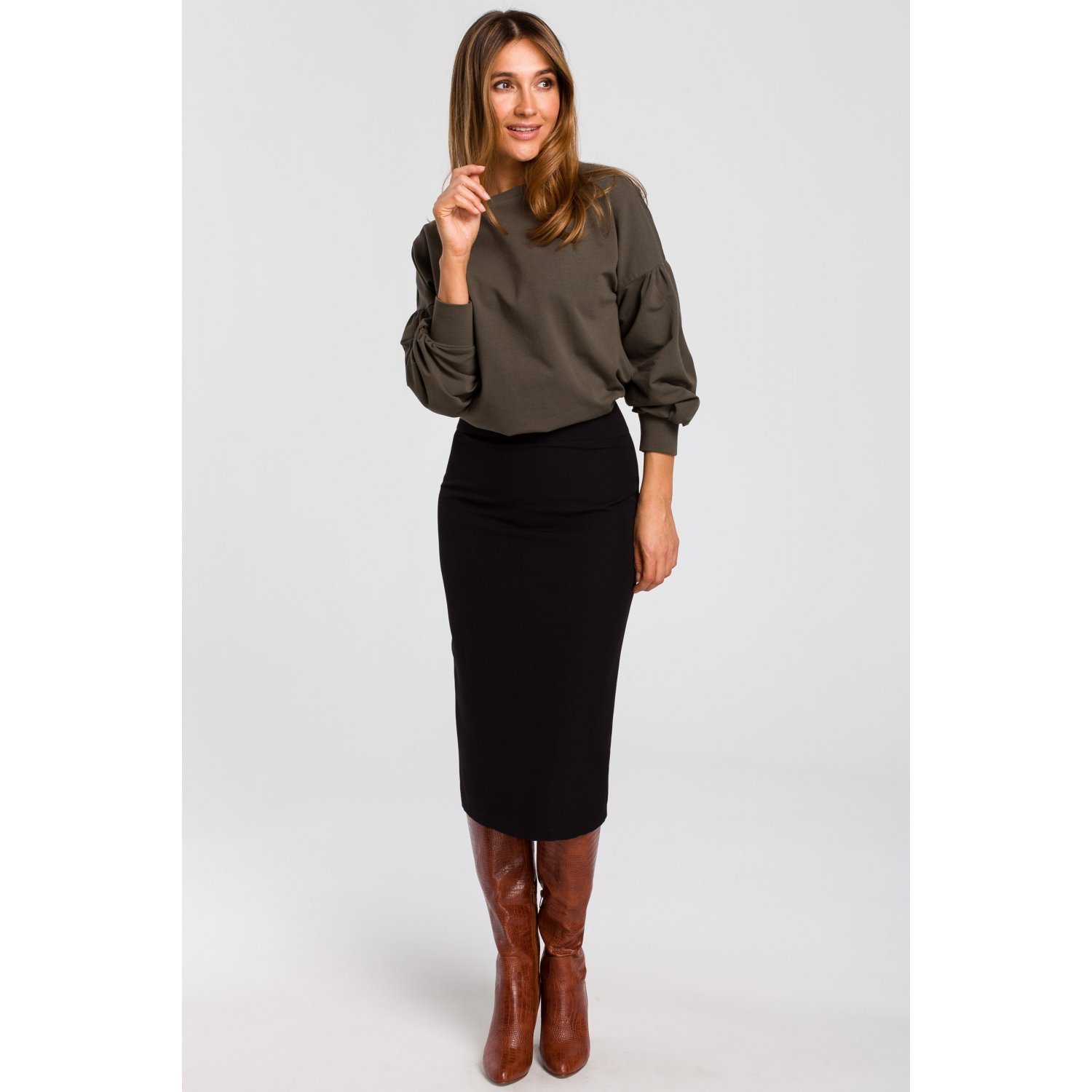 Fusta tip creion, mulata, midi, neagra, clasica, Collie - JojoFashion.ro