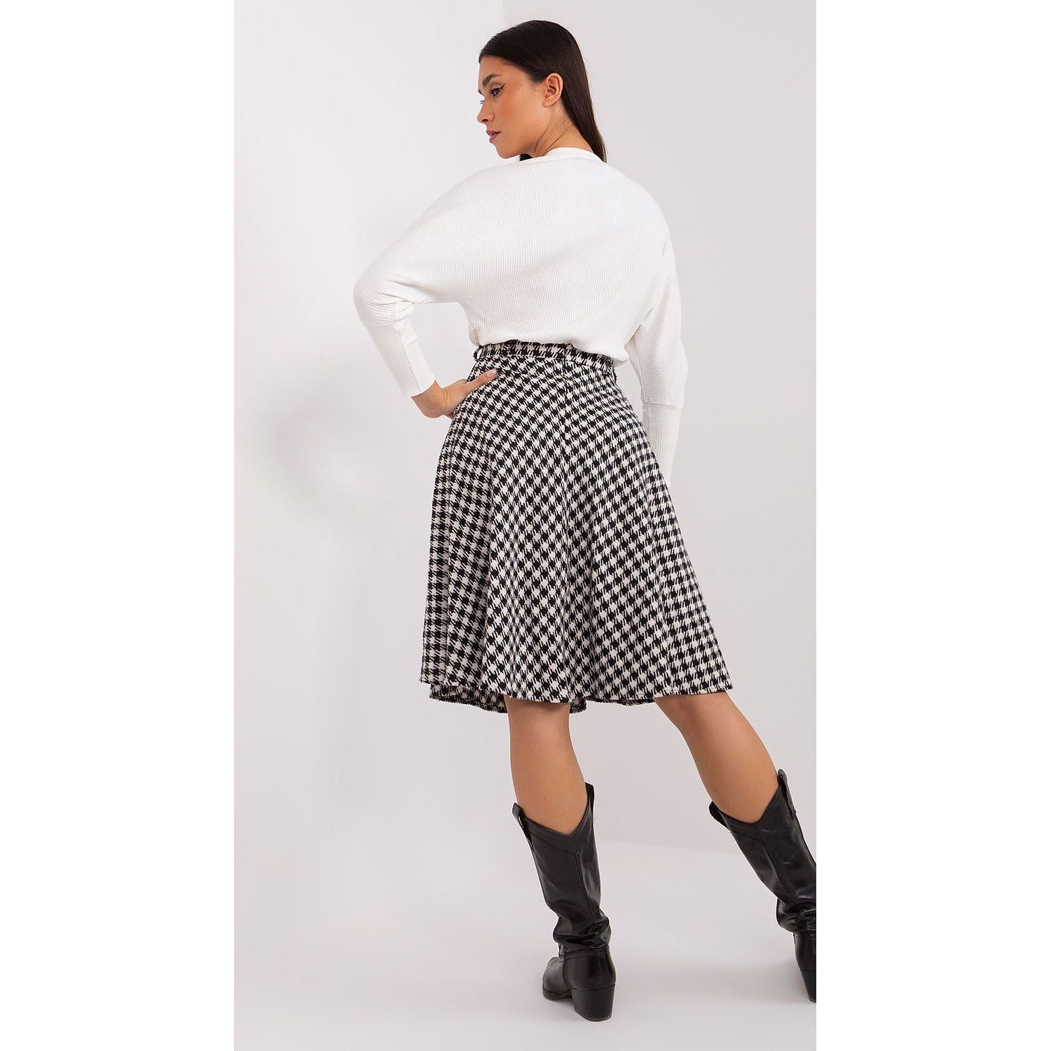 Fusta evazata, carouri mici, midi, neagra, Lilisa - JojoFashion.ro