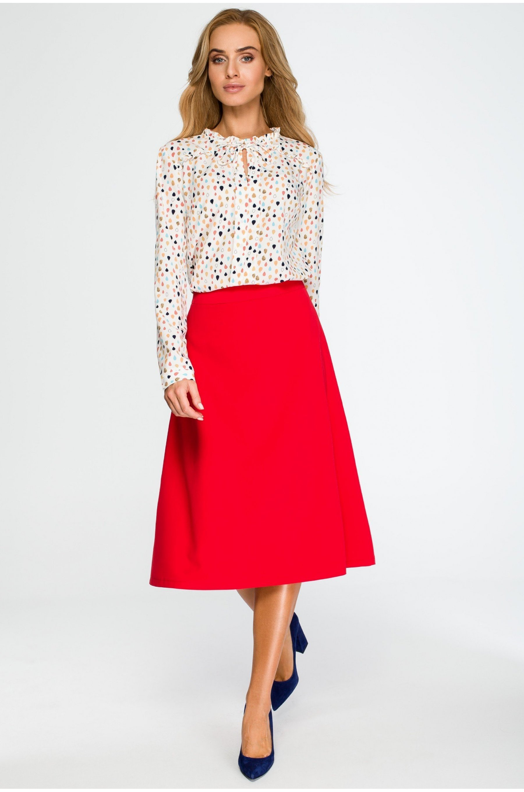 Fusta evazata eleganta midi, rosie, clasica, Hameeda - JojoFashion.ro