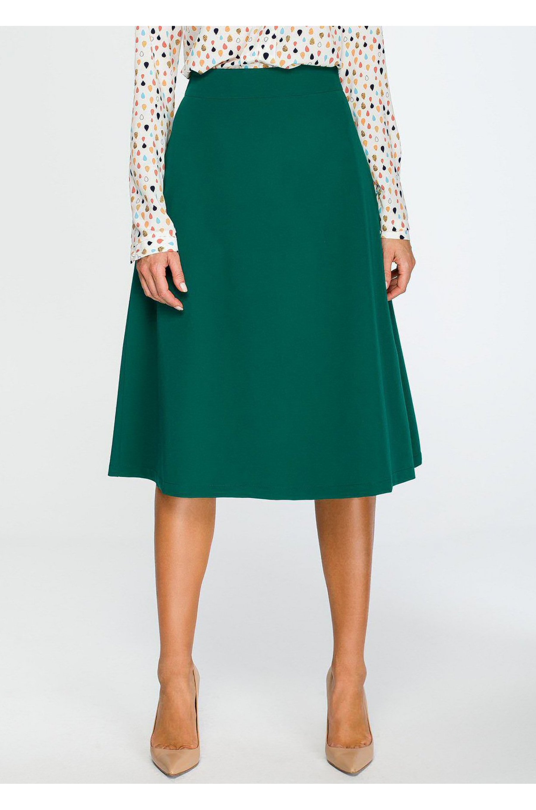 Fusta evazata eleganta midi verde, clasica, Hameeda - JojoFashion.ro
