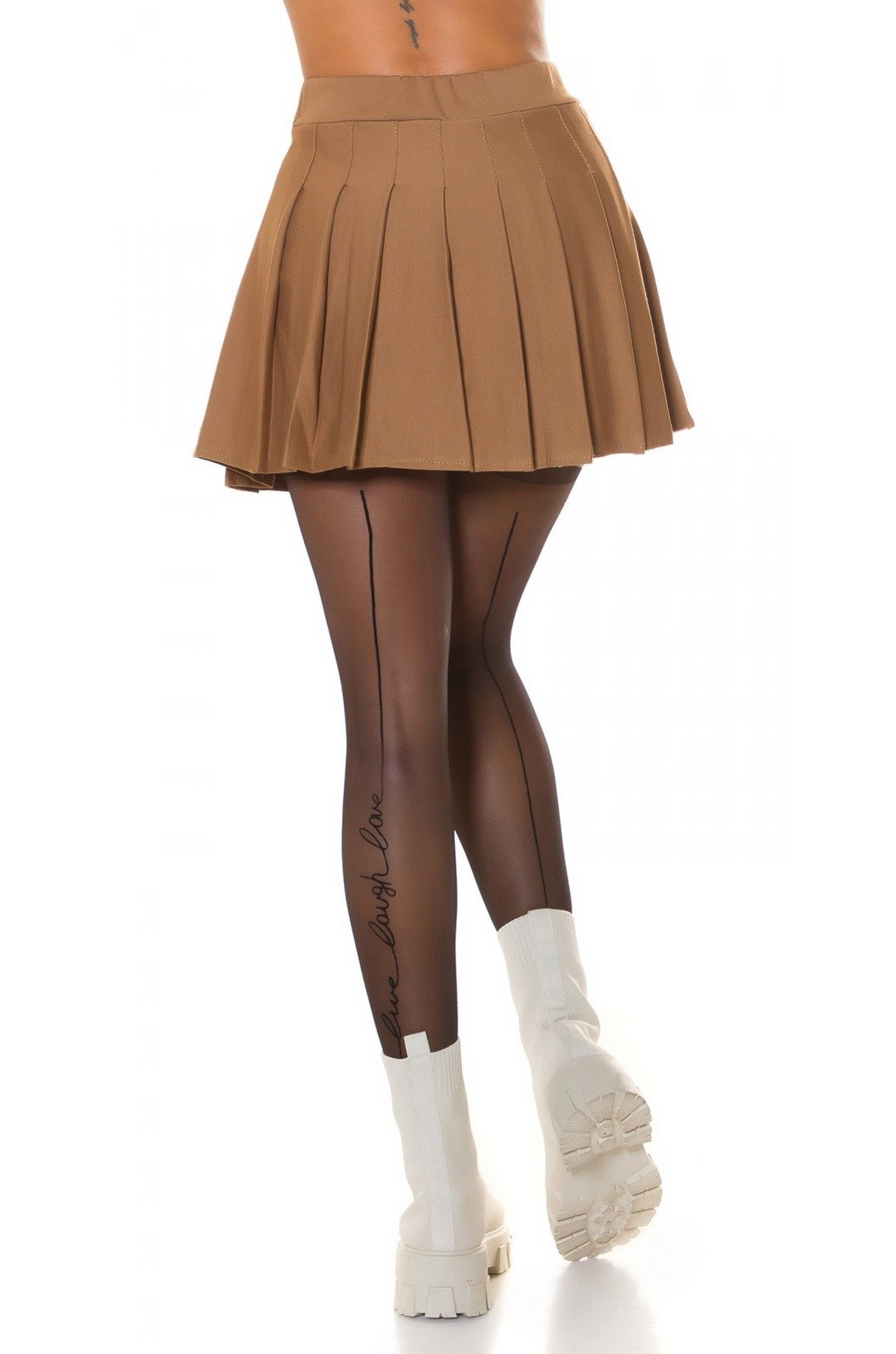 Fusta plisata skater, din bumbac, scurta, cappuccino, Cecile - JojoFashion.ro