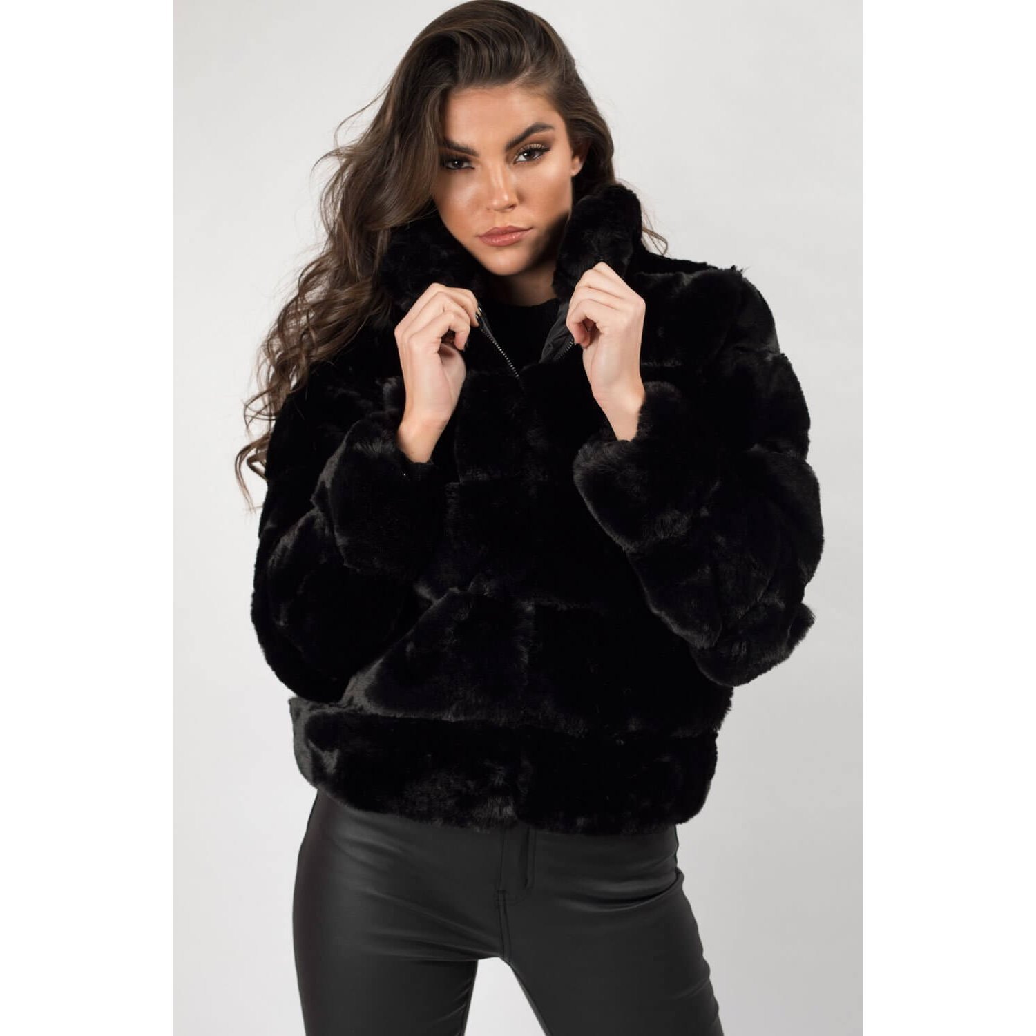 Geaca dama din blana eco neagra scurta Roxen - JojoFashion.ro