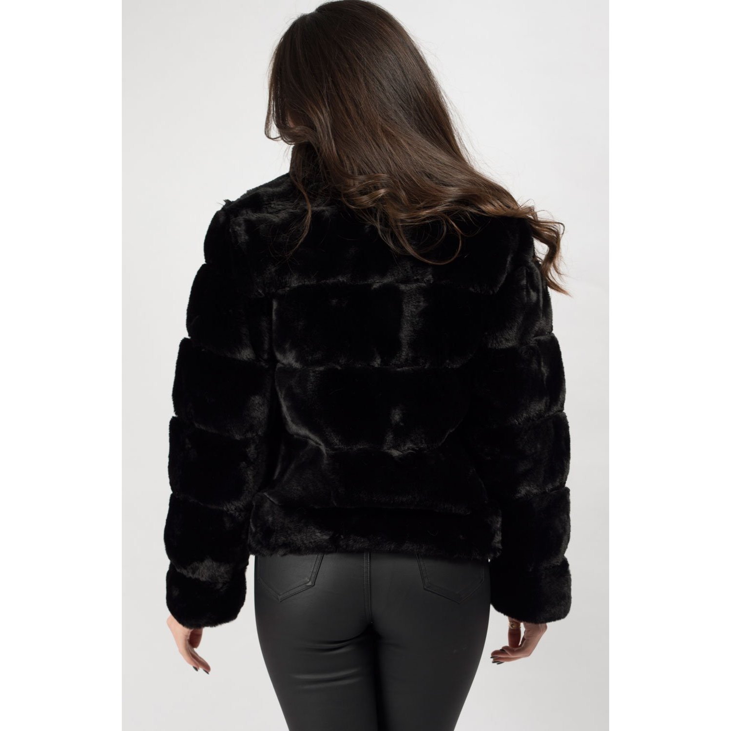 Geaca dama din blana eco neagra scurta Roxen - JojoFashion.ro