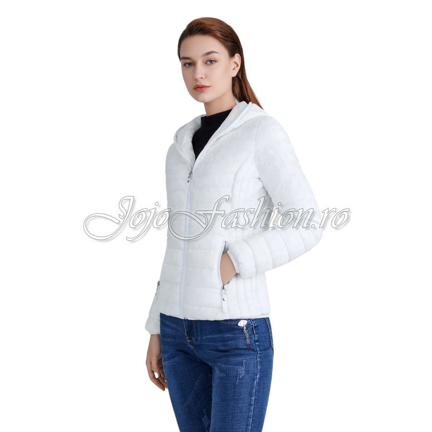 Geaca dama fas alb cambrata Sylvana - JojoFashion.ro