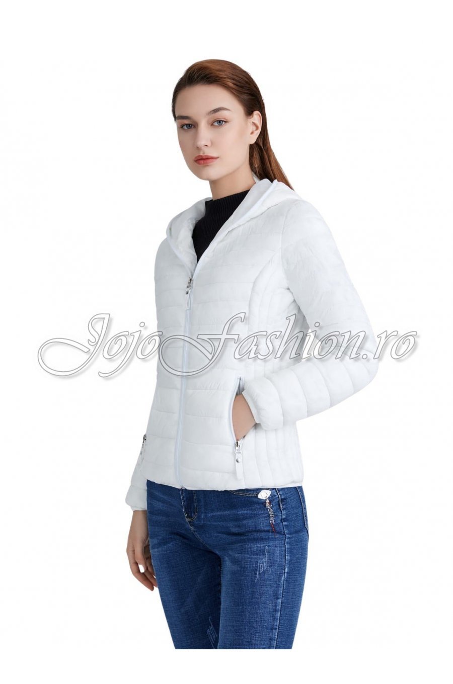 Geaca dama fas alb cambrata Sylvana - JojoFashion.ro