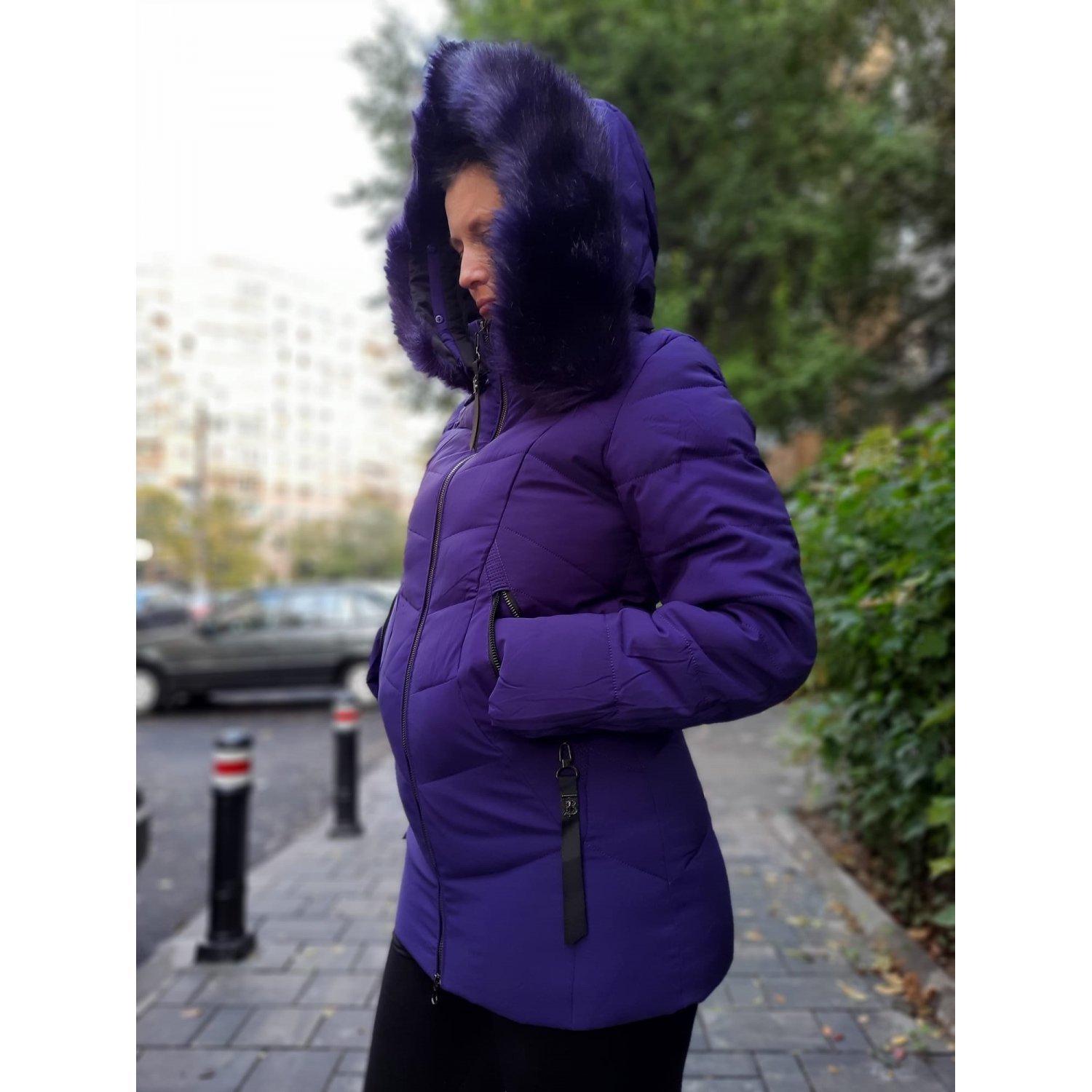 Geaca de dama mov cu blanita si gluga Dominika - JojoFashion.ro