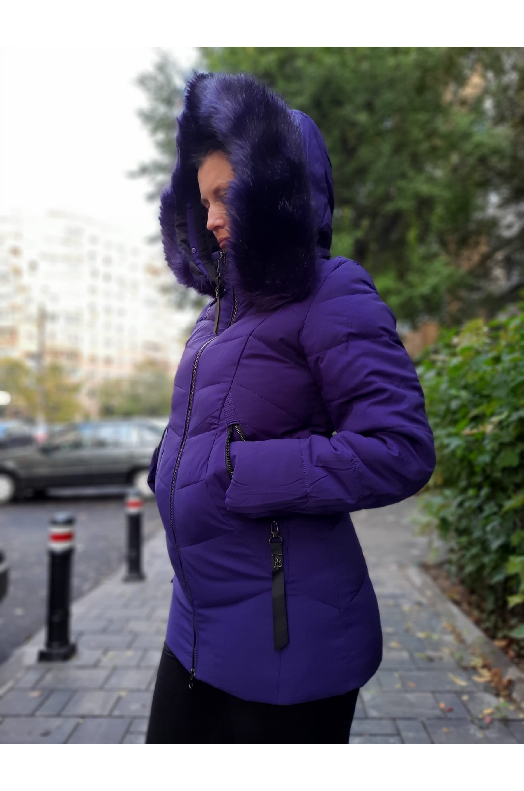 Geaca de dama mov cu blanita si gluga Dominika - JojoFashion.ro