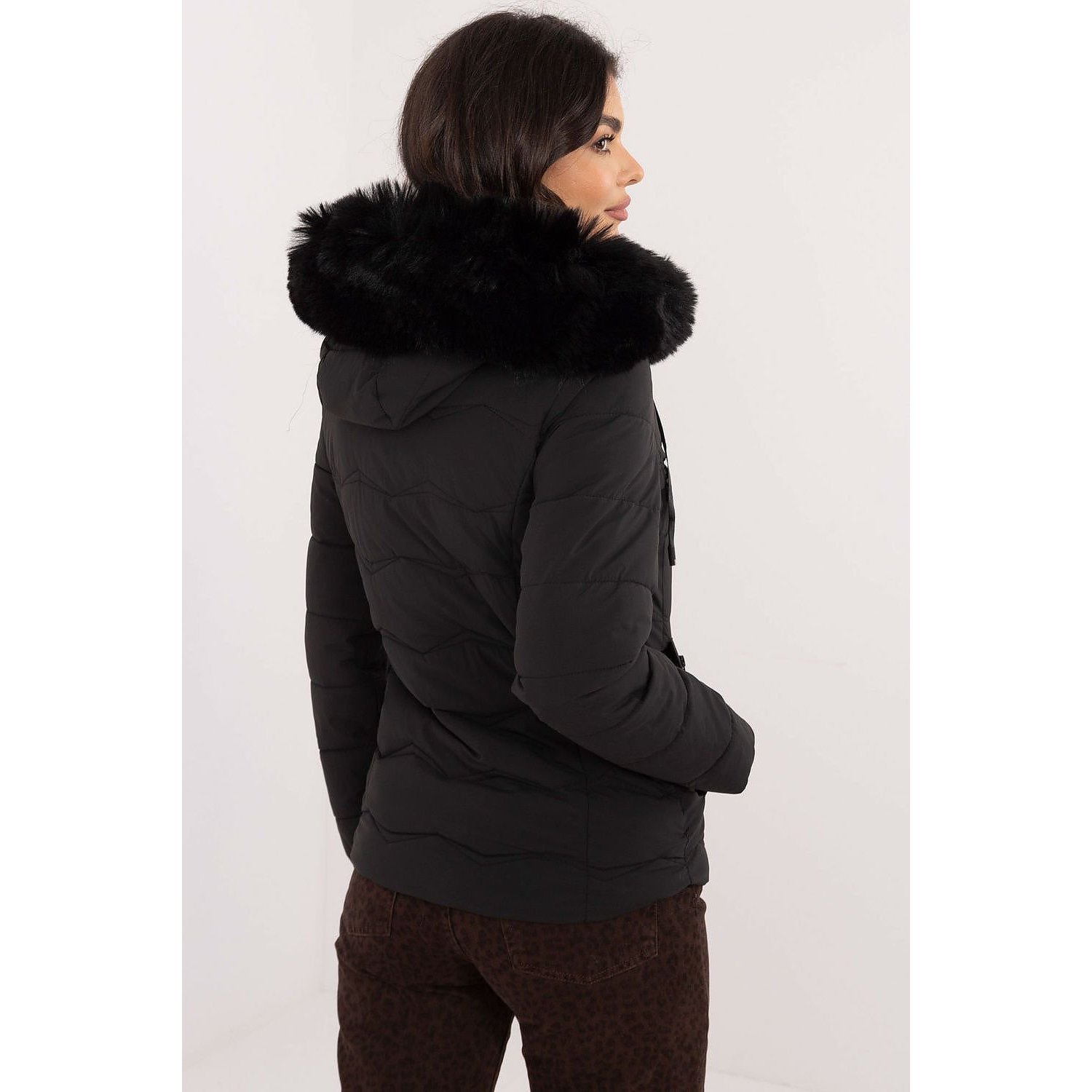 Geaca dama de iarna matlasata, neagra, cu gluga si blanita, Idana1 ...