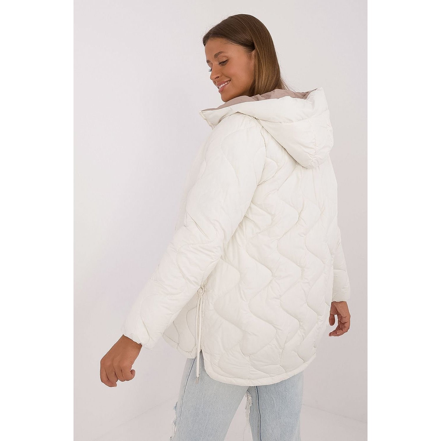 Geaca dama de iarna, matlasata, alba, cu gluga, Masha1 - JojoFashion.ro