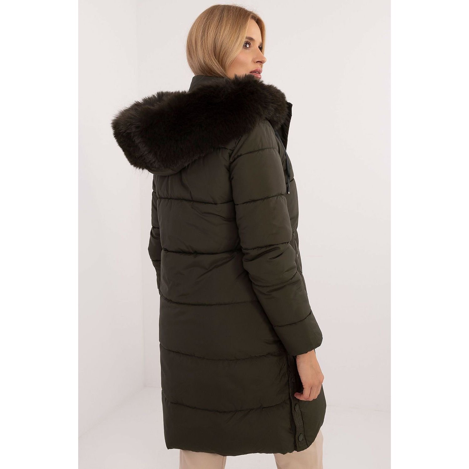 Geaca dama de iarna parka lunga, kaki, cu blanita la gluga, Viky1 ...