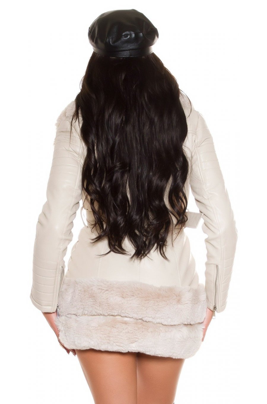 Geaca dama de iarna piele eco bej cu blanita Ziemma - JojoFashion.ro