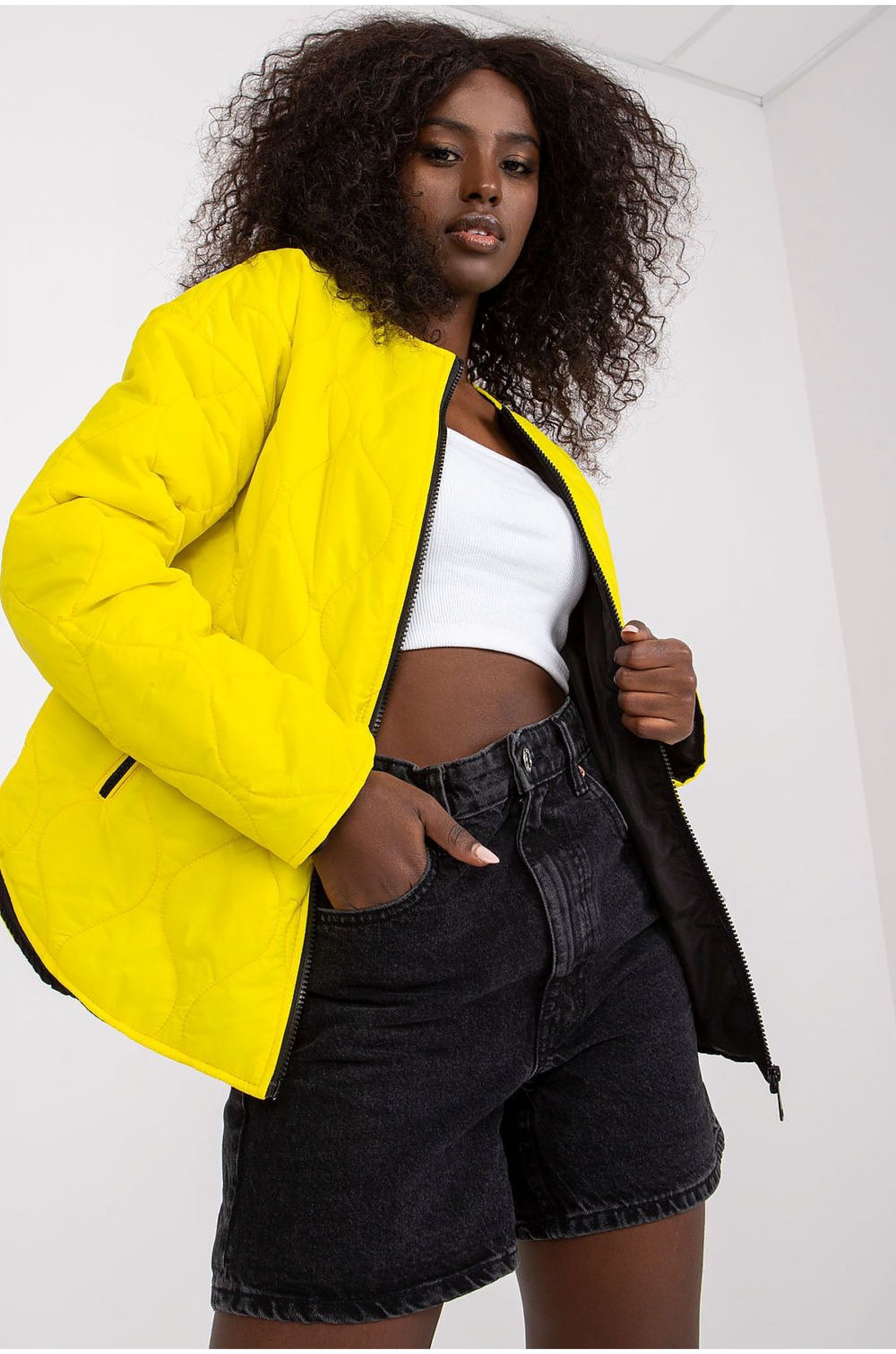 Geaca dama de toamna, din fas, galbena, Anais1 - JojoFashion.ro